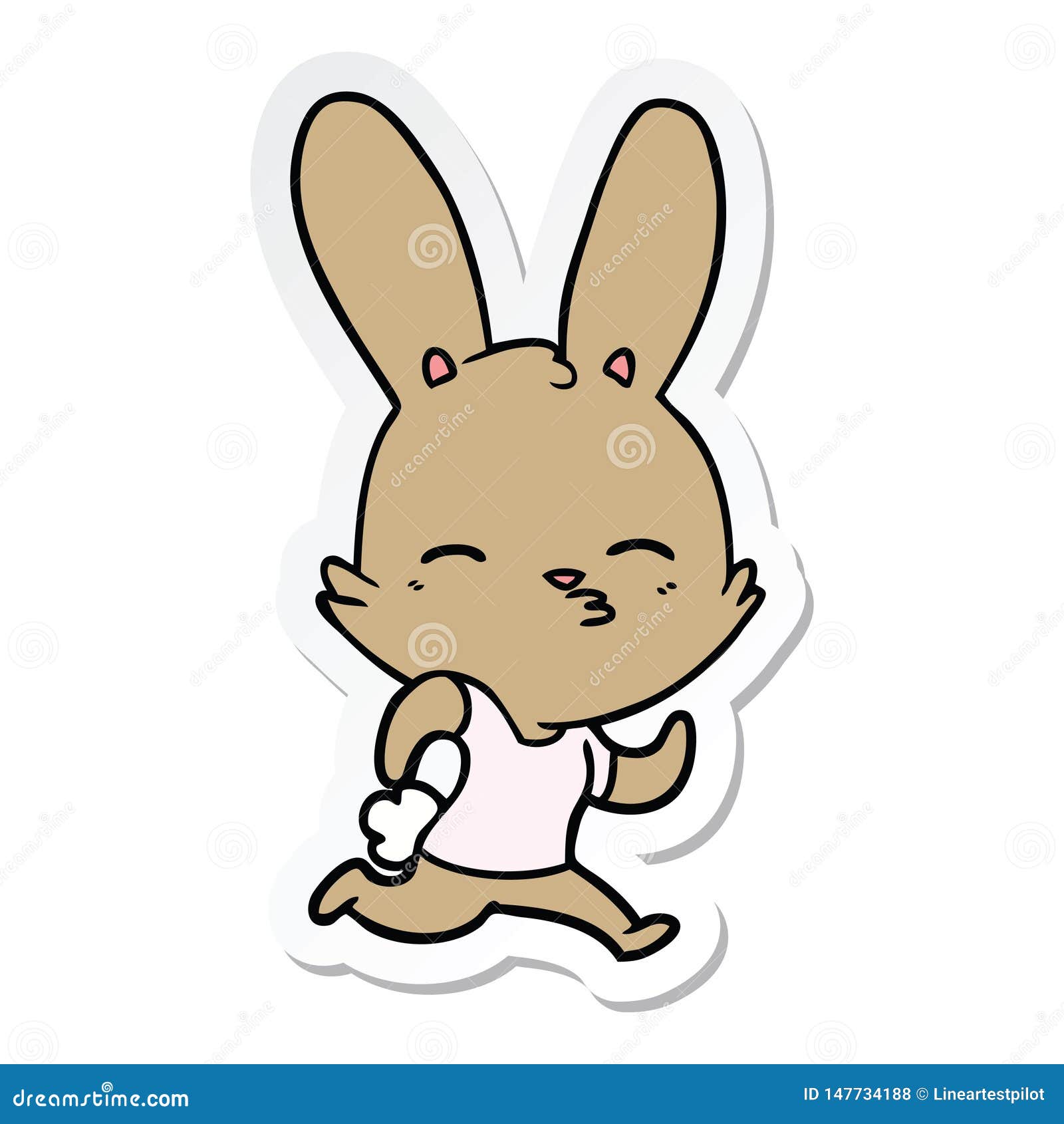 Sticker of a Cartoon Running Rabbit Stock Vector - Illustration of ...