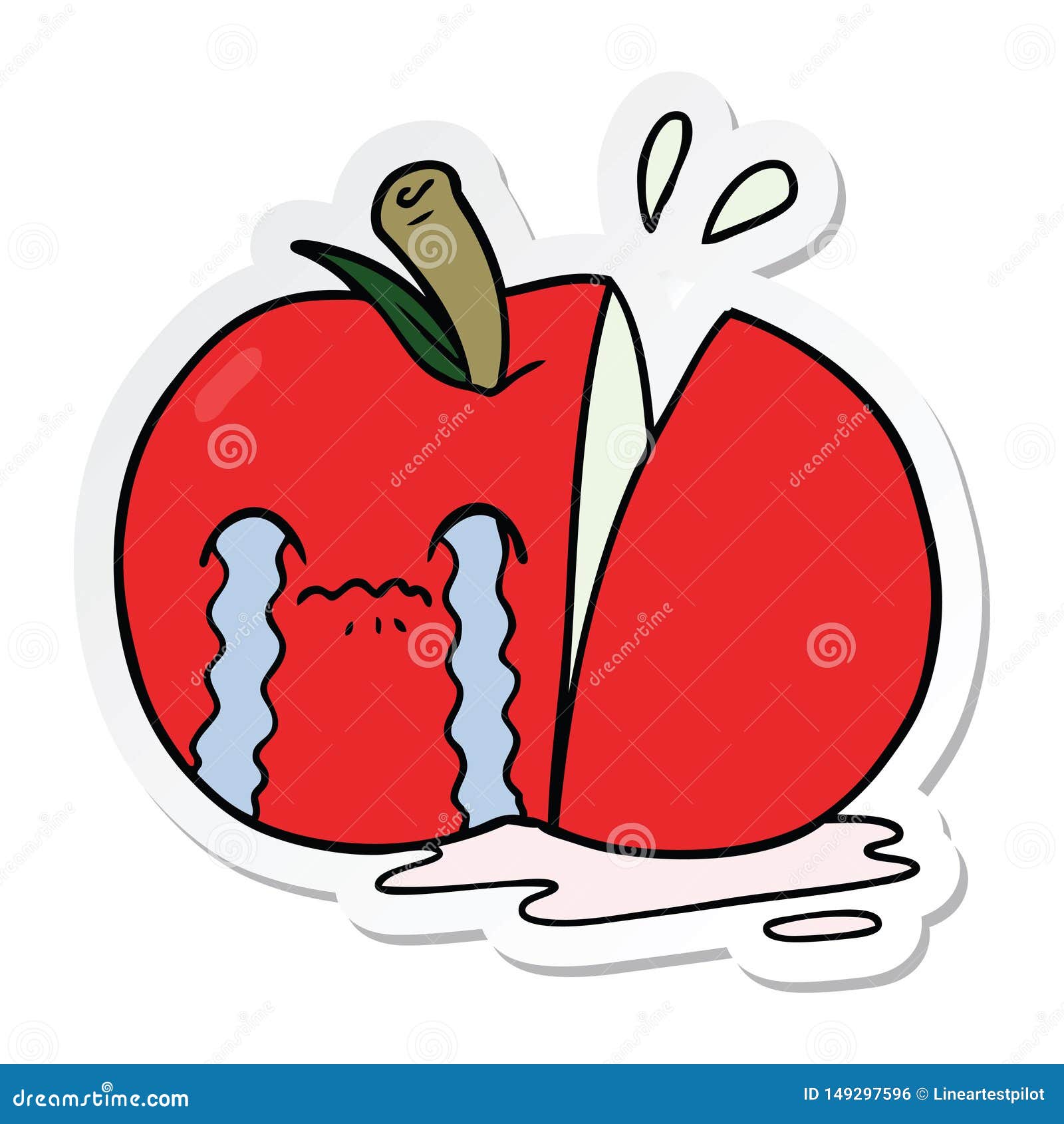 Sticker of a Cartoon Sad Sliced Apple Stock Vector - Illustration of ...