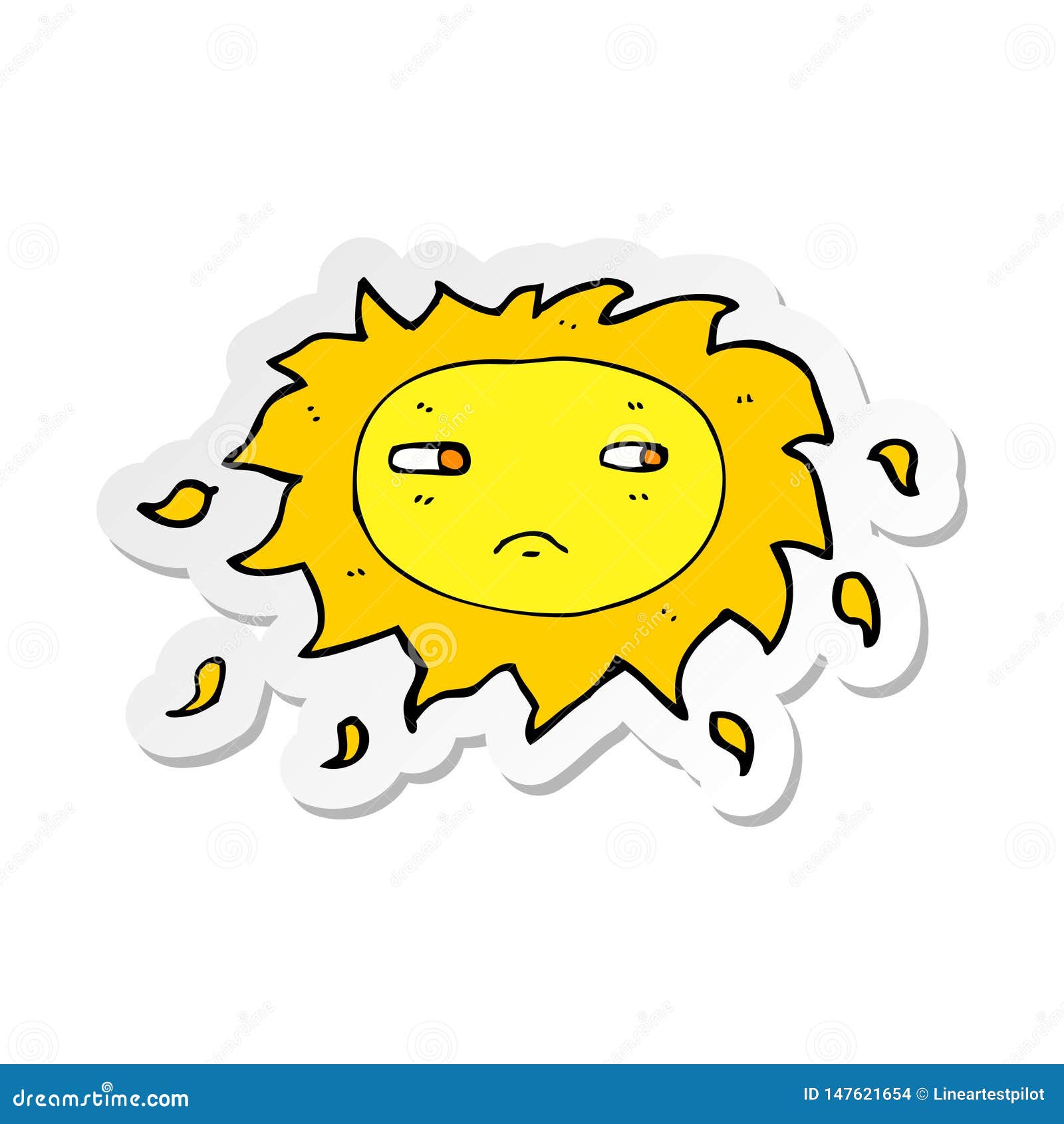 Sticker of a Cartoon Sad Sun Stock Vector - Illustration of icon, funny ...
