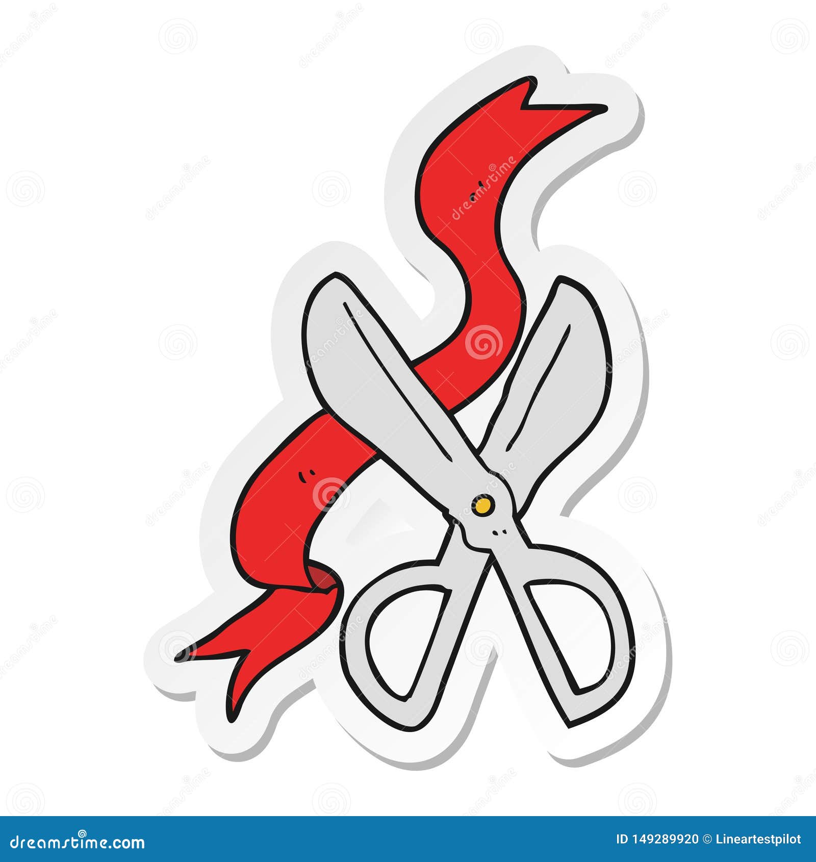 Sticker of a Cartoon Scissors Cutting Ribbon Stock Vector ...