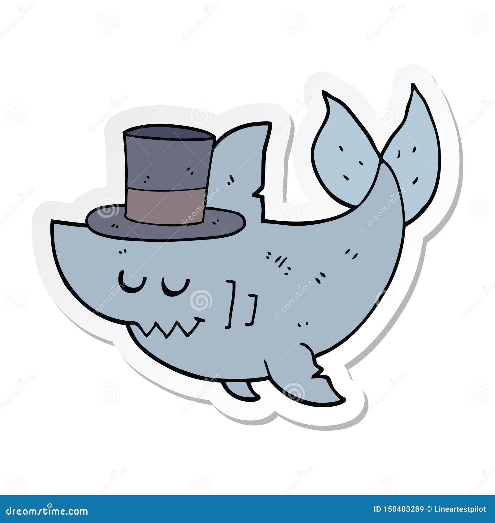 Sticker of a Cartoon Shark Wearing Top Hat Stock Vector - Illustration ...