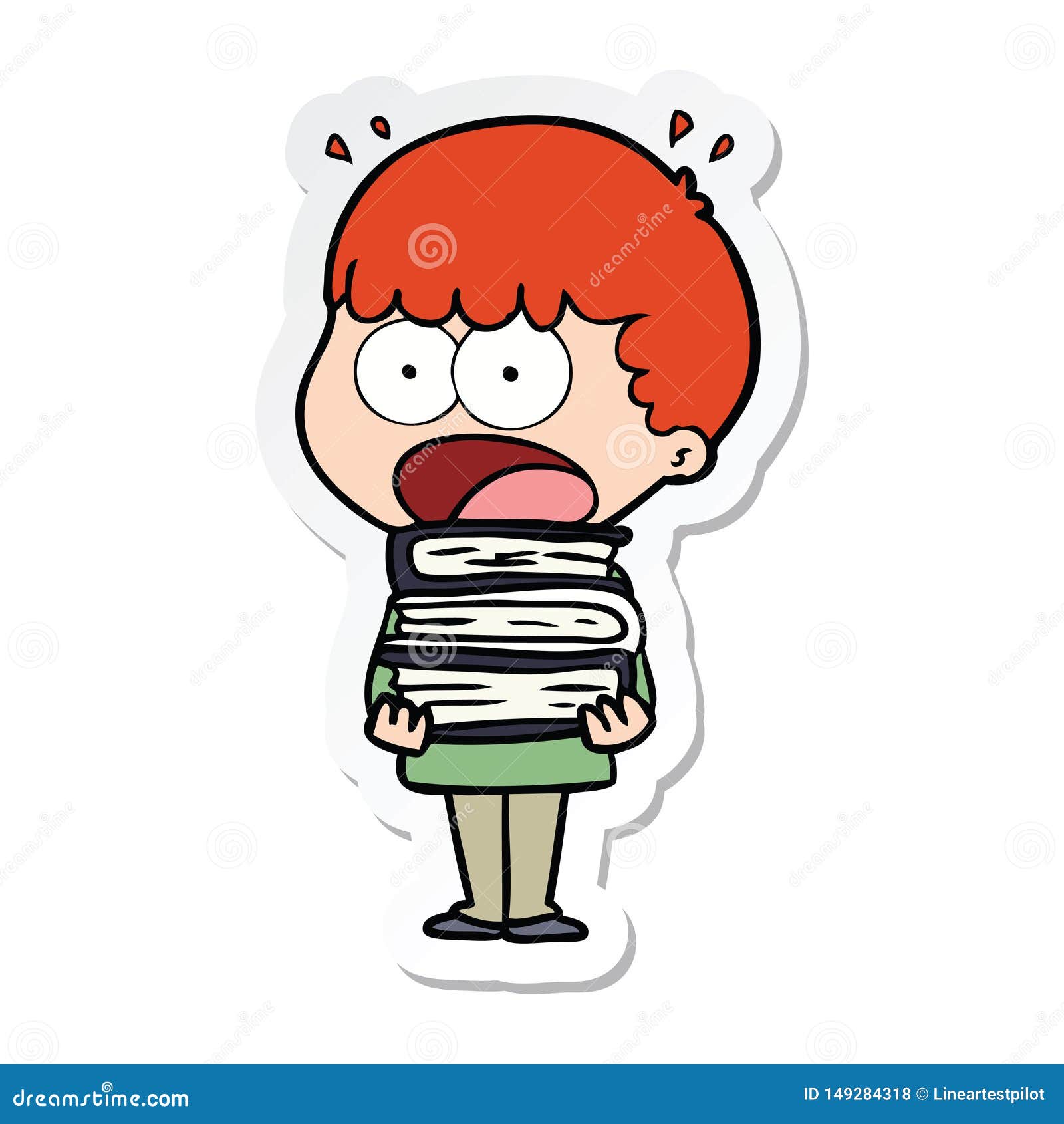 Sticker of a Cartoon Shocked Boy with Stack of Books Stock Vector ...