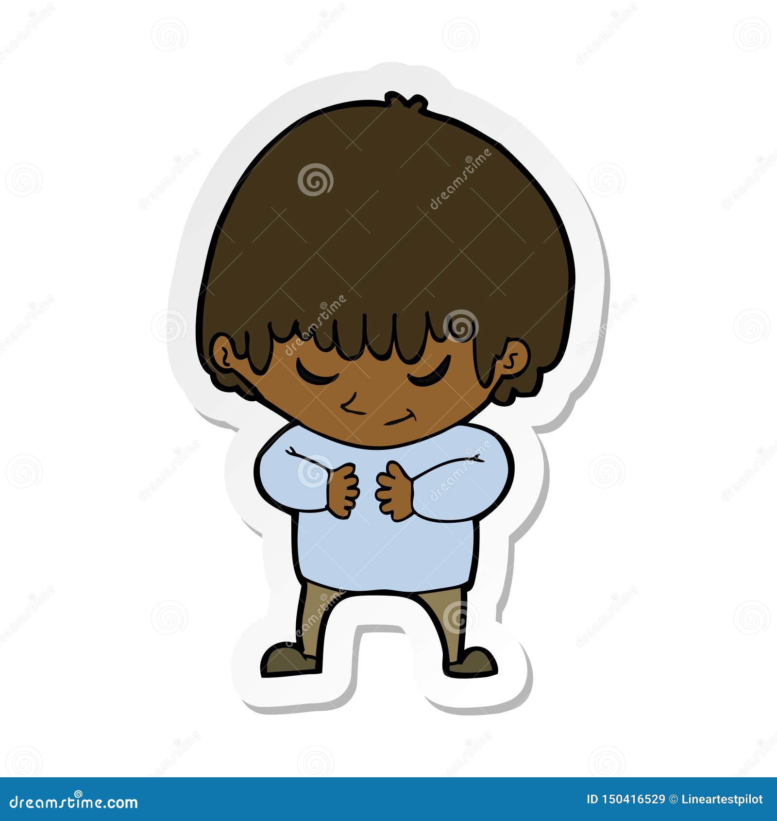 Sticker of a Cartoon Shy Boy Stock Vector - Illustration of short ...