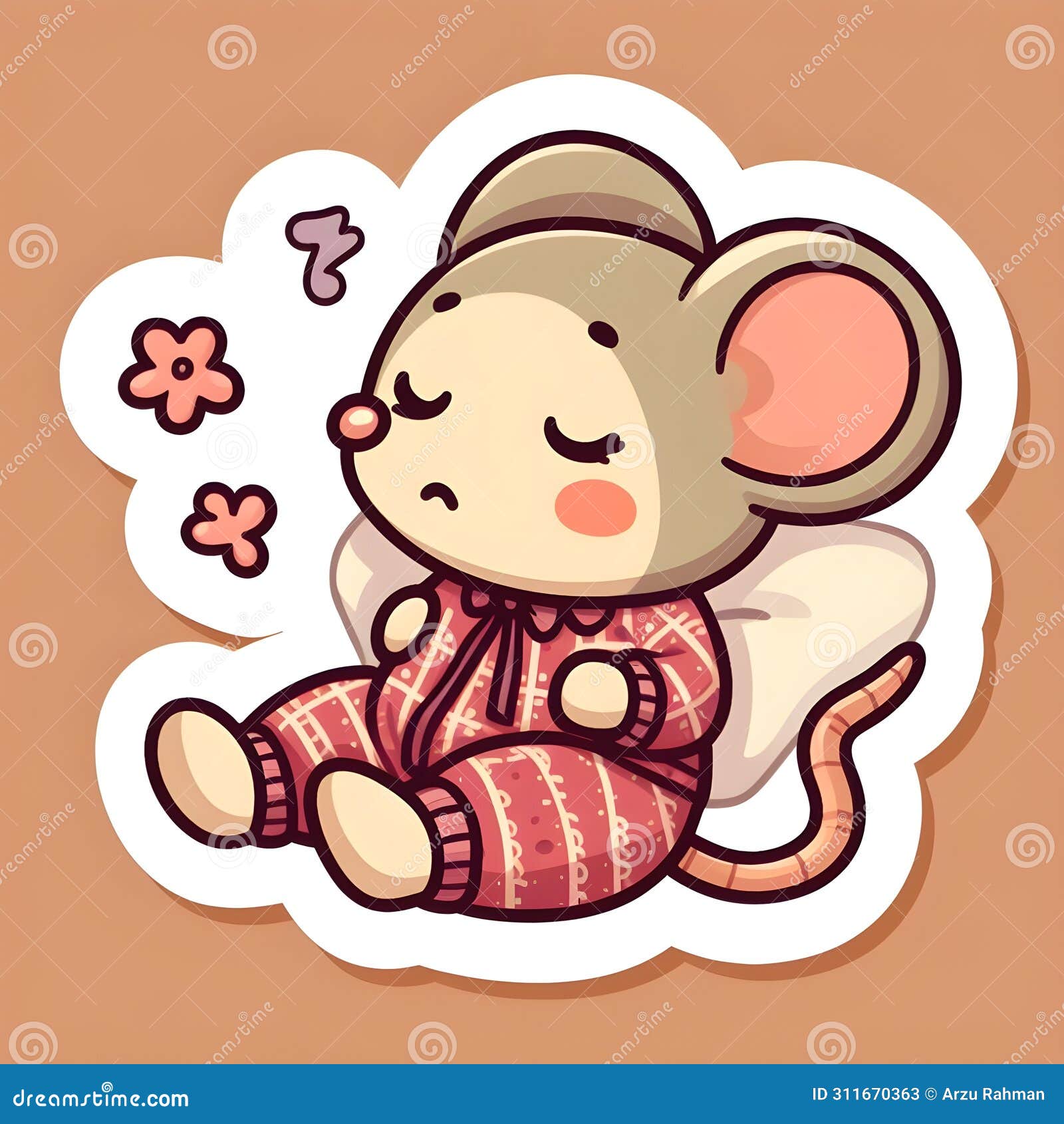 Sticker of a Cartoon Sleeping Teddy Mouse in Pajamas Stock Illustration ...