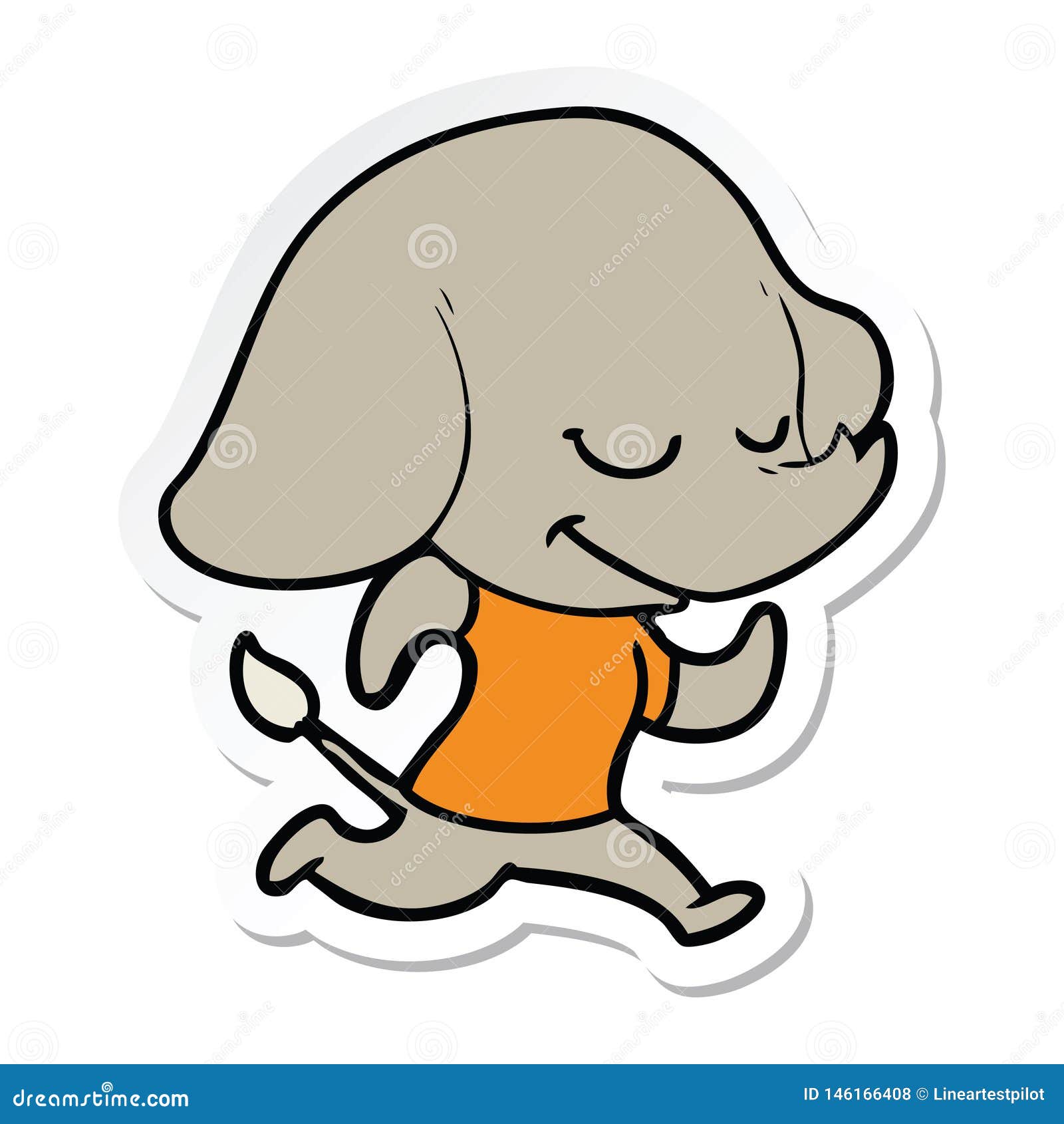 Sticker of a Cartoon Smiling Elephant Running Stock Vector ...