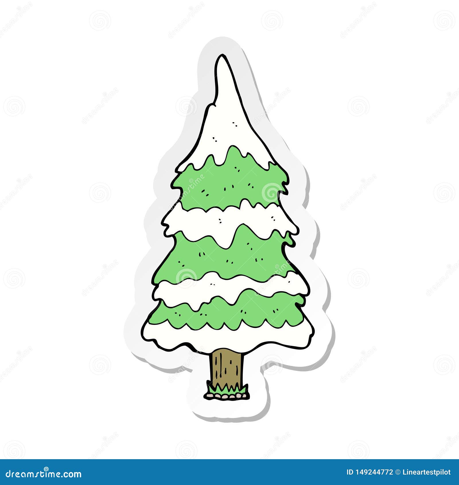 Sticker of a Cartoon Snowy Tree Stock Vector - Illustration of simple ...