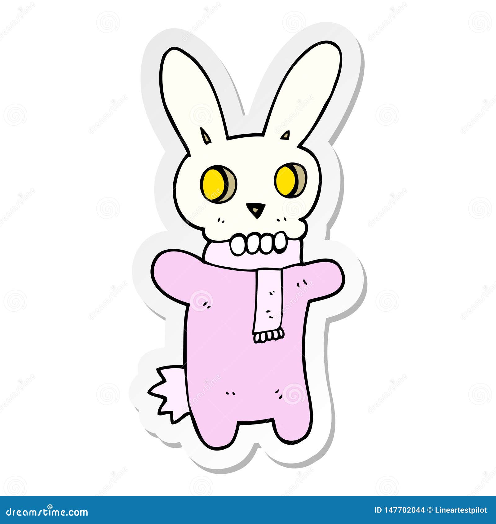Sticker of a Cartoon Spooky Skull Rabbit Stock Vector - Illustration of ...