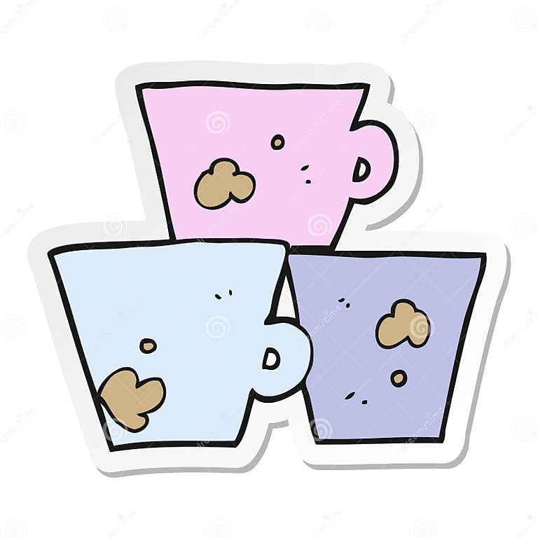 Sticker of a Cartoon Stack of Coffee Cups Stock Vector - Illustration ...
