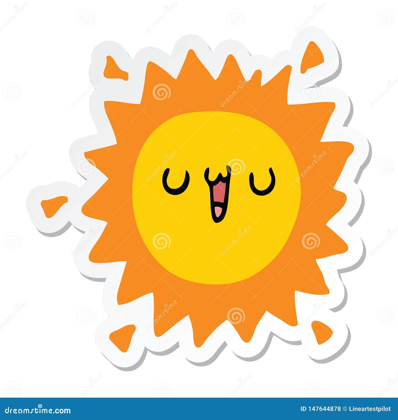 Sticker of a cartoon sun stock vector. Illustration of freehand - 147644878