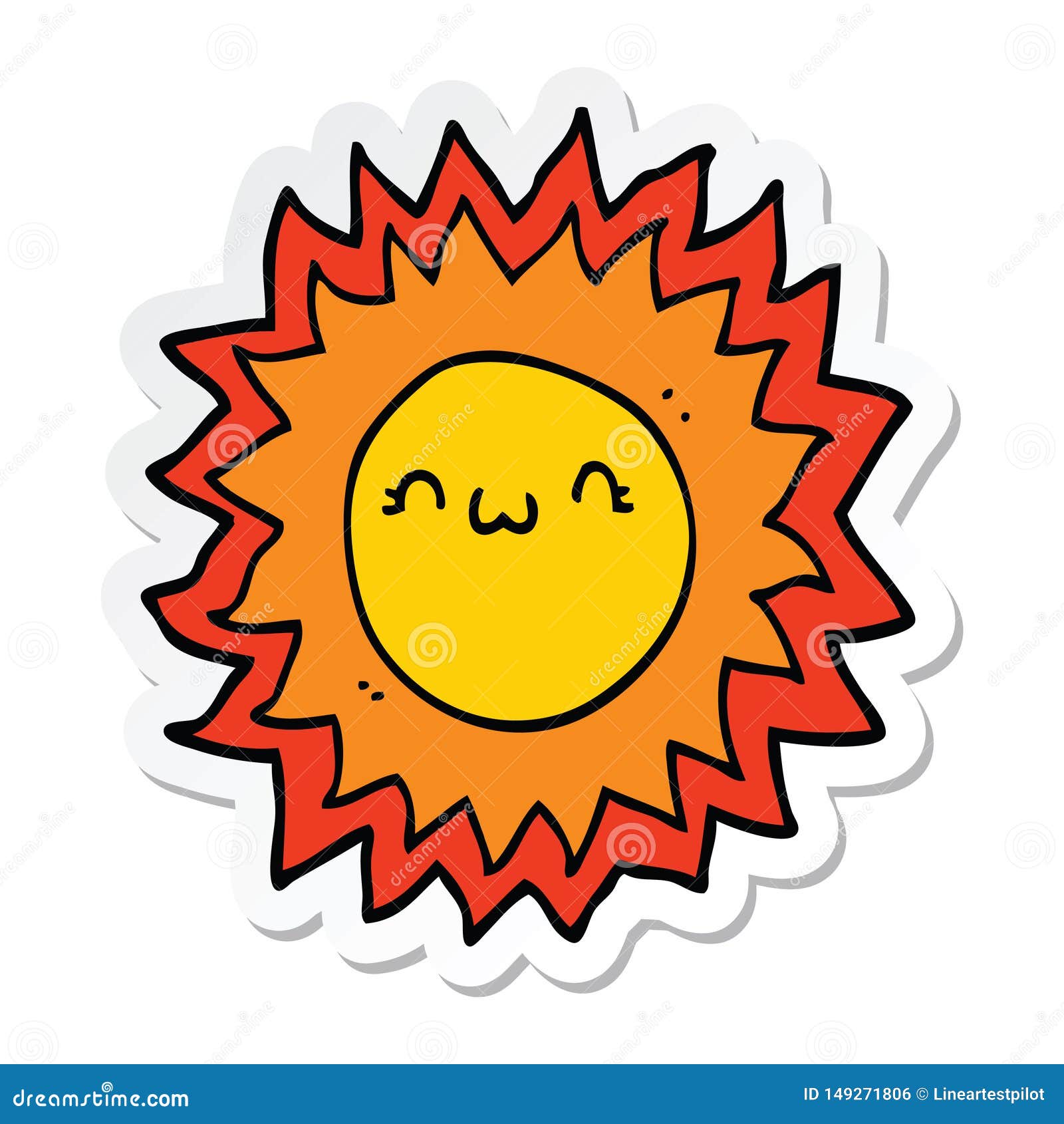Sticker of a cartoon sun stock vector. Illustration of hand - 149271806