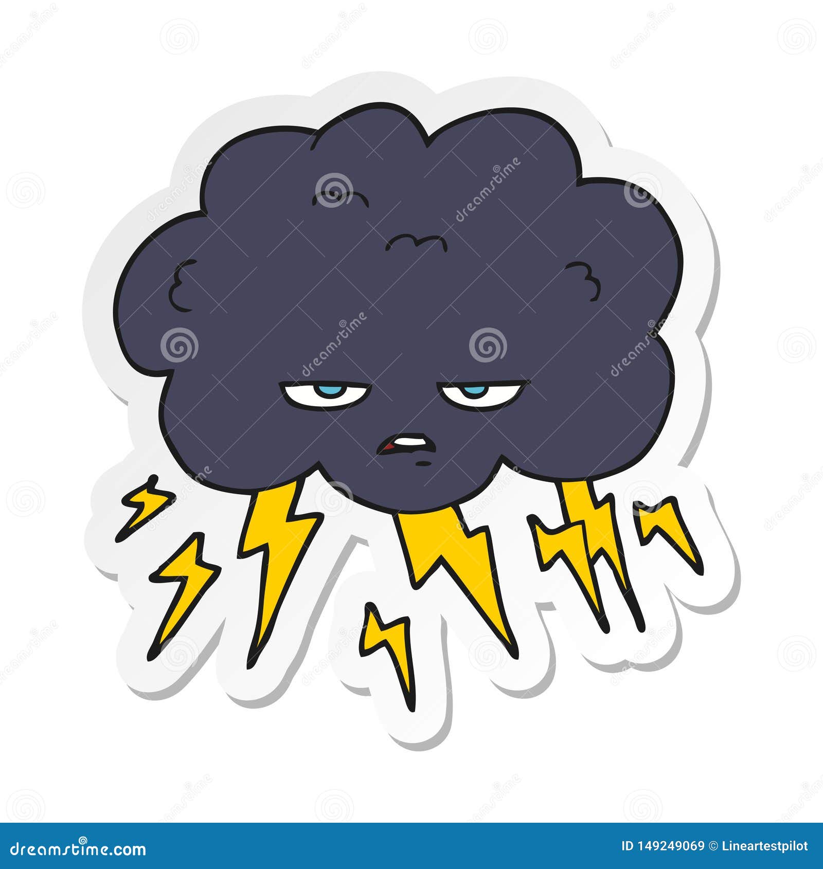 Sticker of a Cartoon Thundercloud Stock Vector - Illustration of ...