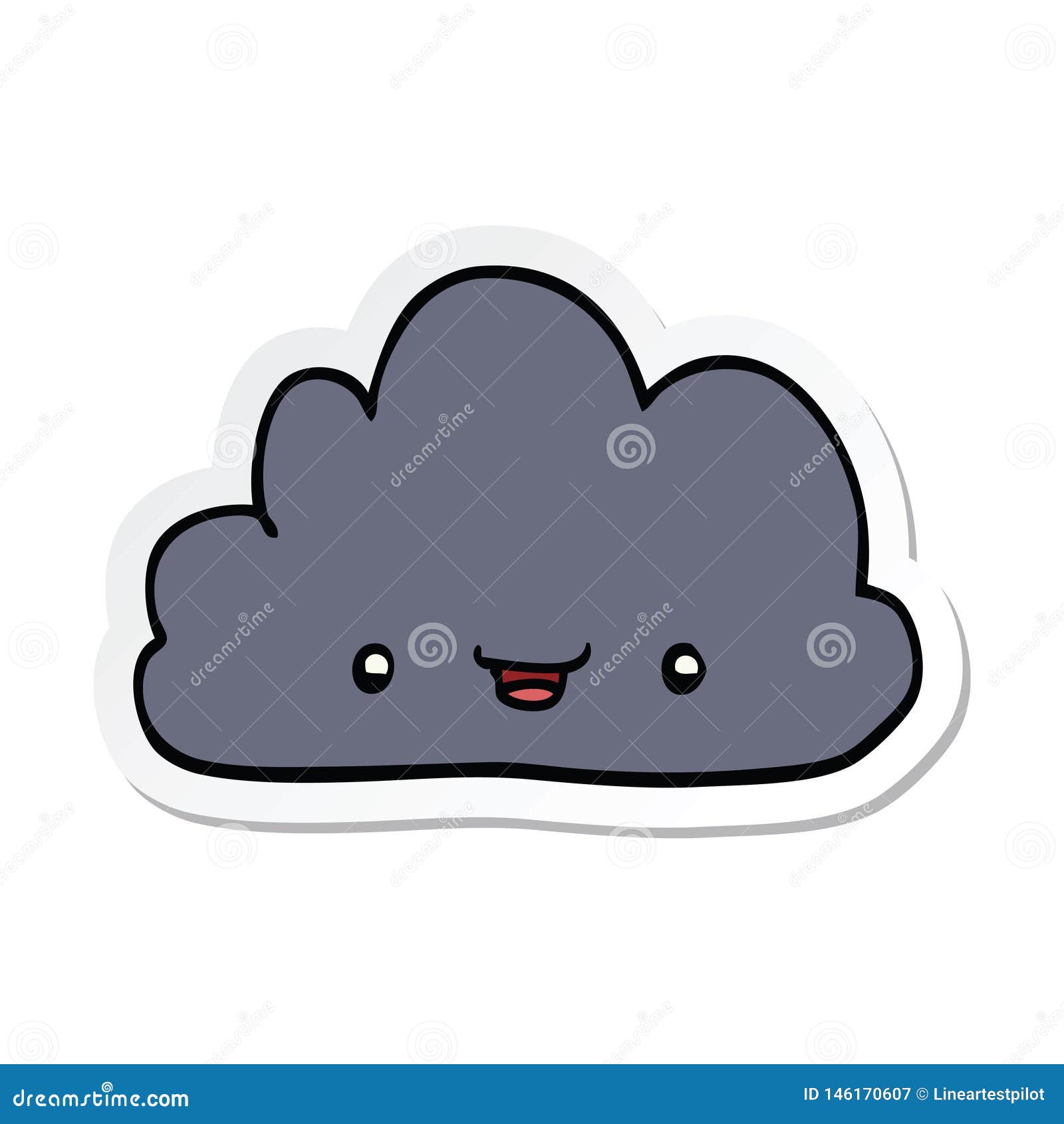 Sticker of a Cartoon Tiny Happy Cloud Stock Vector - Illustration of ...