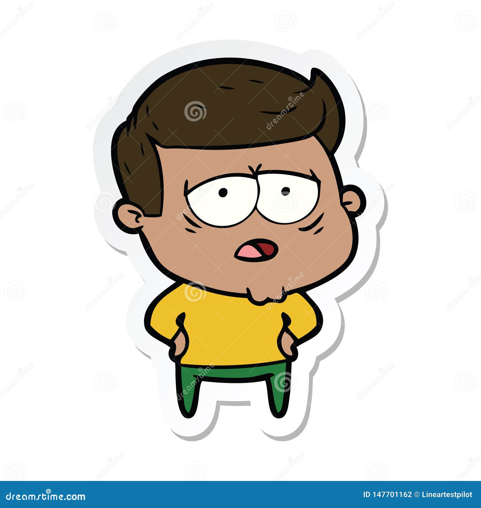 Sticker of a Cartoon Tired Man Stock Vector - Illustration of drawing ...