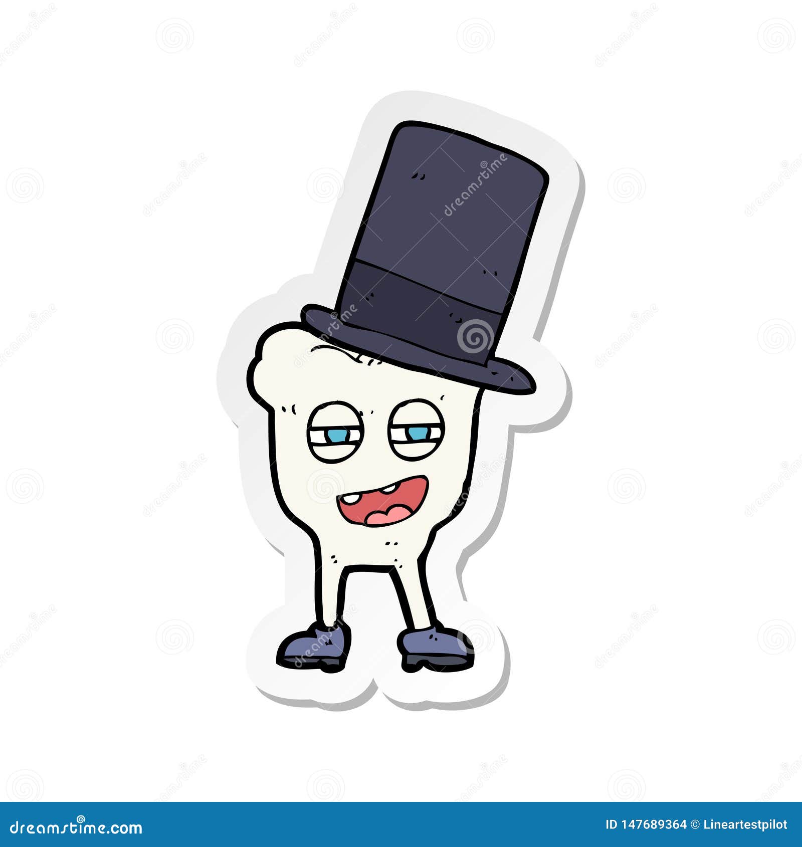 Sticker of a Cartoon Tooth with Top Hat Stock Vector - Illustration of ...