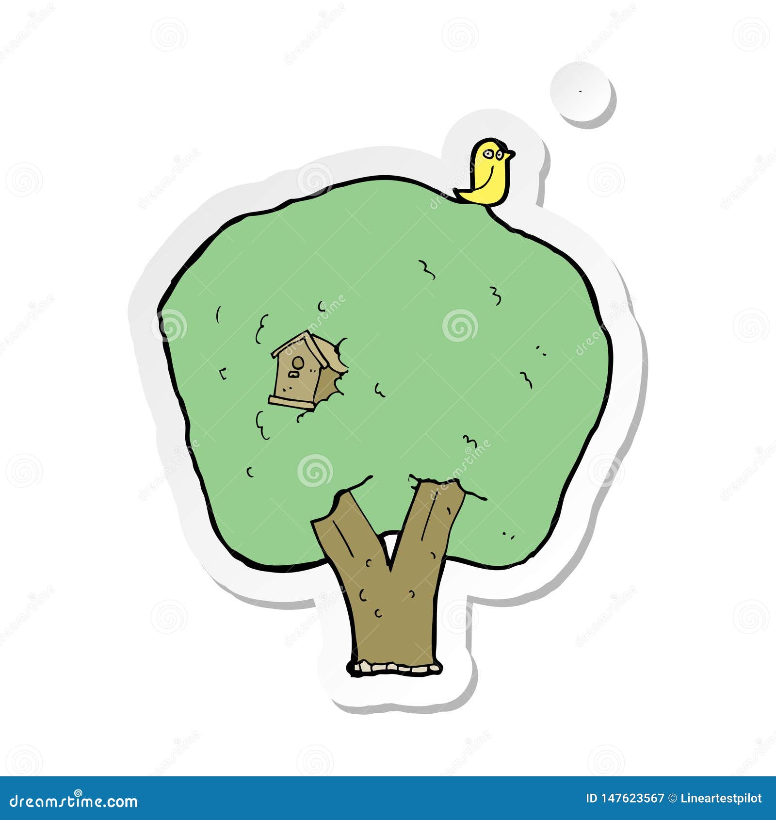 Sticker of a Cartoon Tree with Birdhouse Stock Vector - Illustration of ...