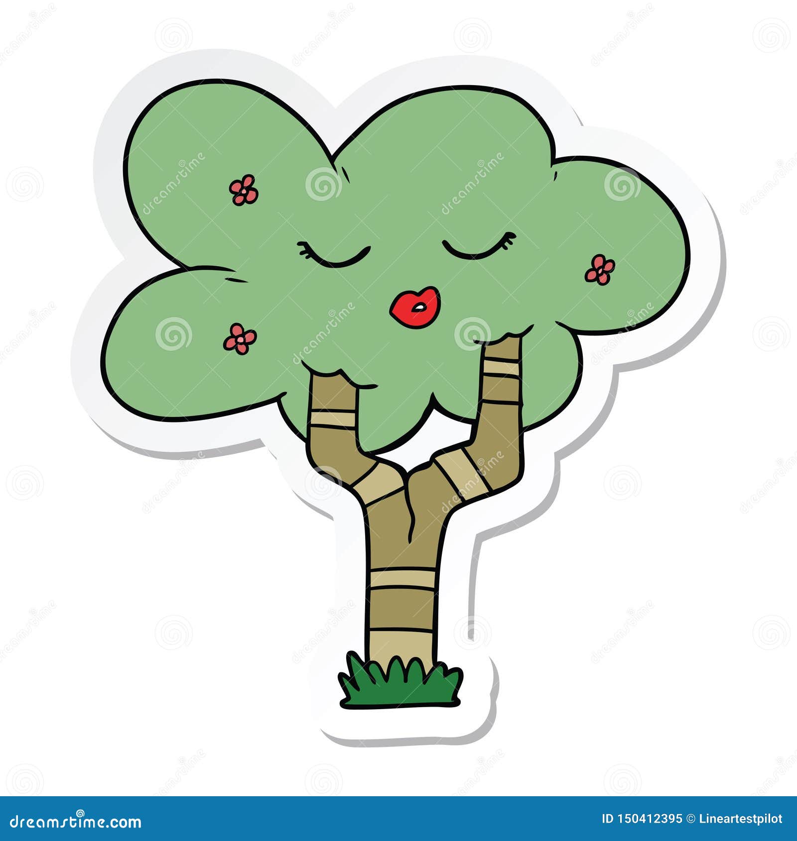 Sticker of a Cartoon Tree with Face Stock Vector - Illustration of tree ...