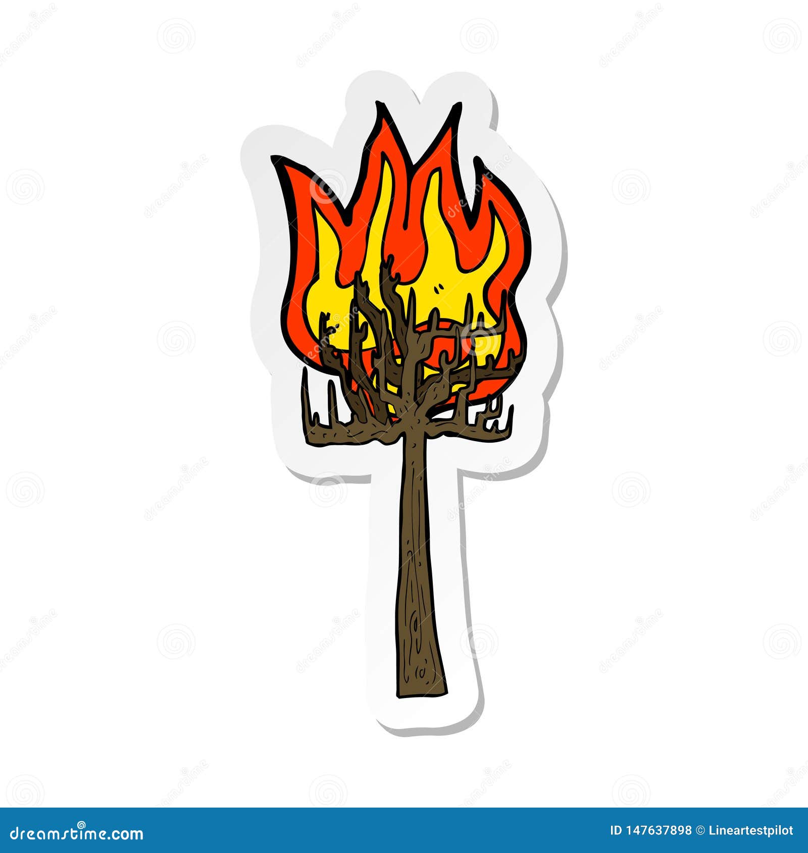 Sticker of a Cartoon Tree on Fire Stock Vector - Illustration of ...