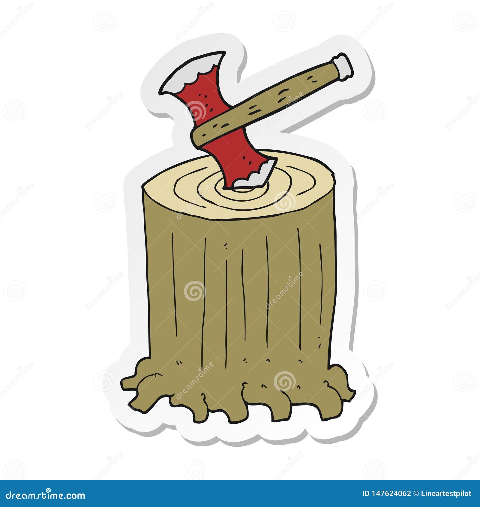 Sticker of a Cartoon Tree Stump and Axe Stock Vector - Illustration of ...