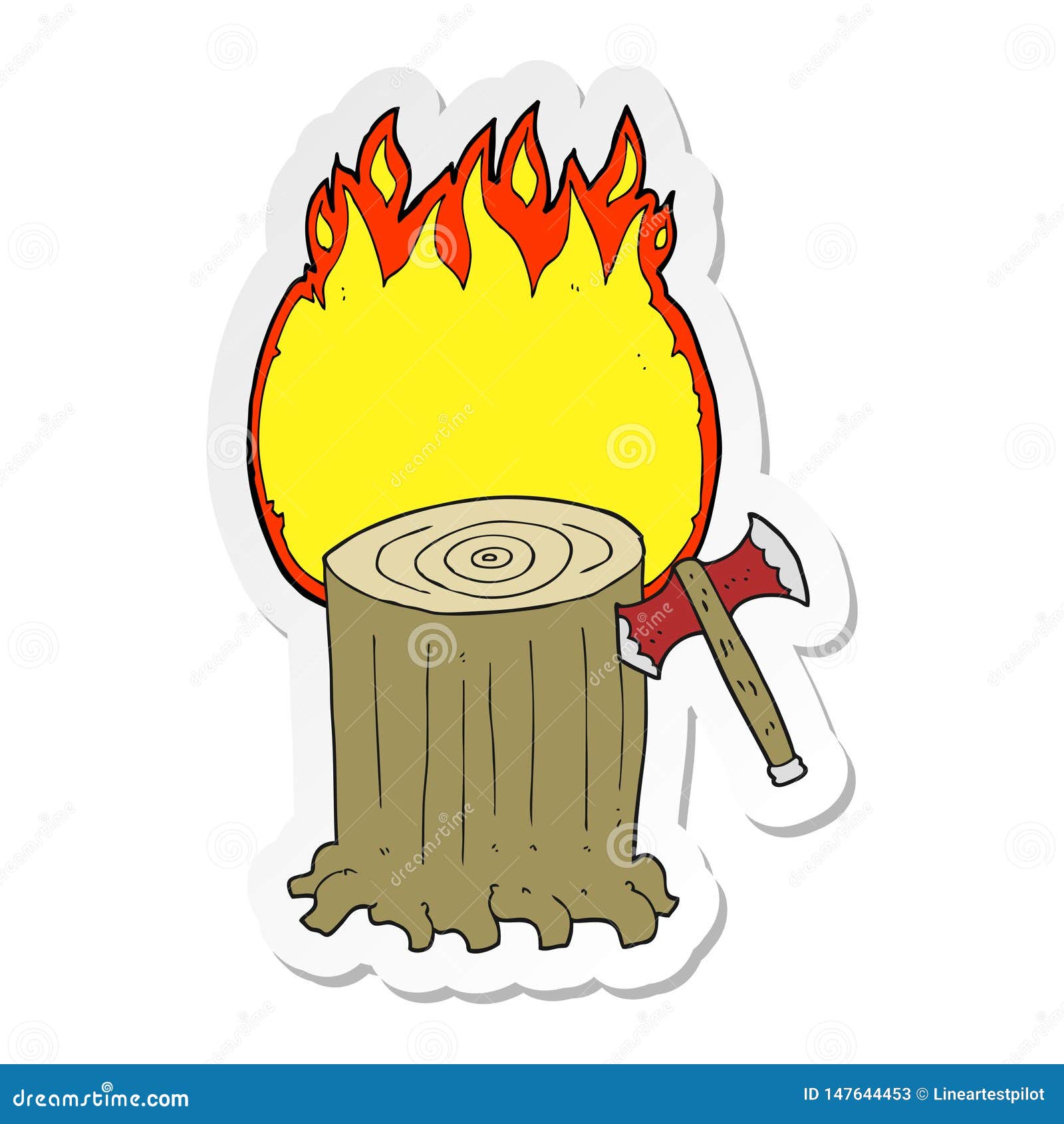 Sticker of a Cartoon Tree Stump and Axe Stock Vector - Illustration of ...