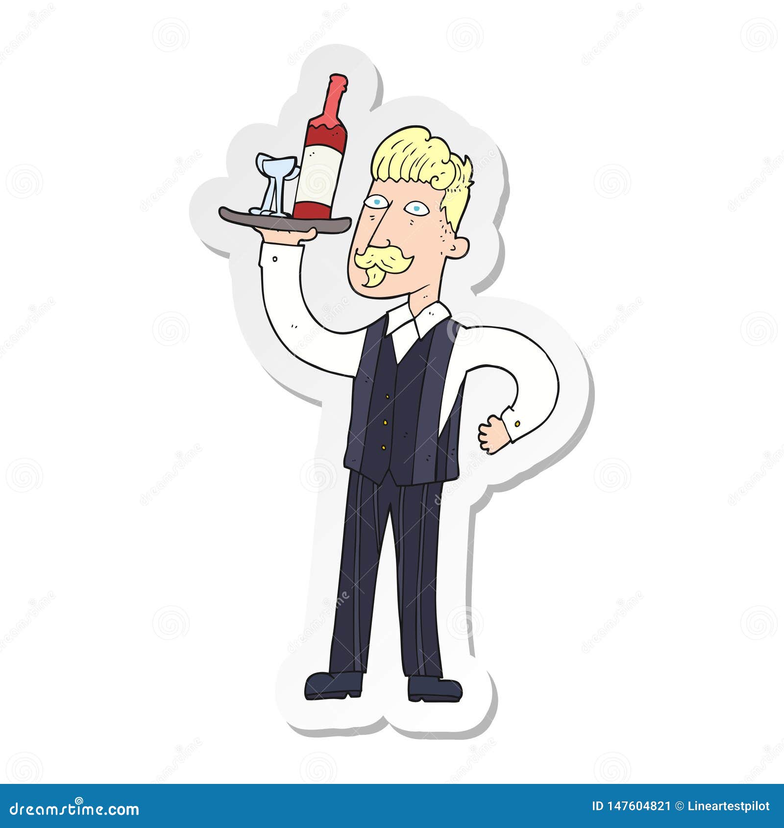 Sticker of a Cartoon Waiter Stock Vector - Illustration of people, sign ...