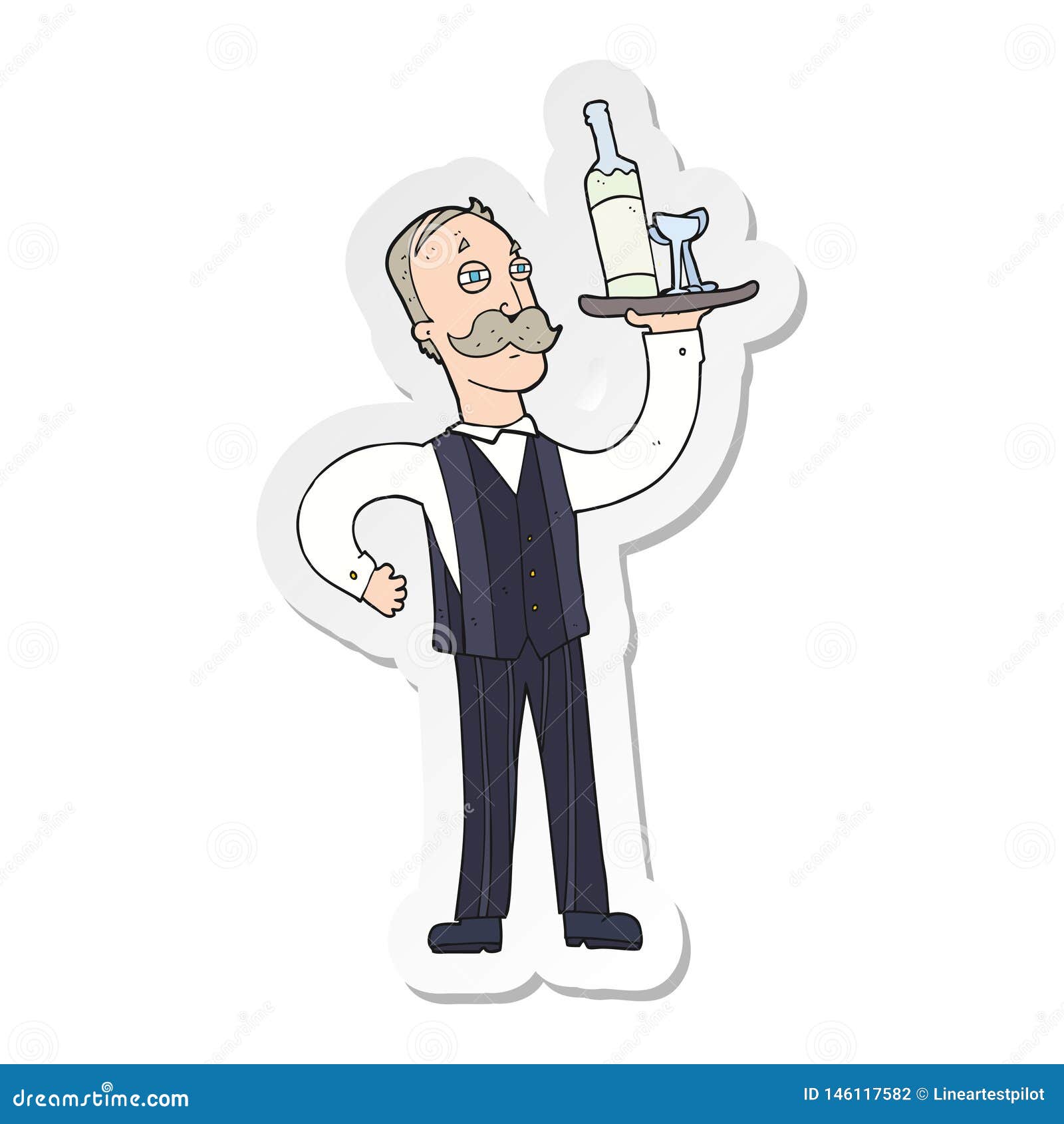 Sticker of a Cartoon Waiter Stock Vector - Illustration of waiter ...