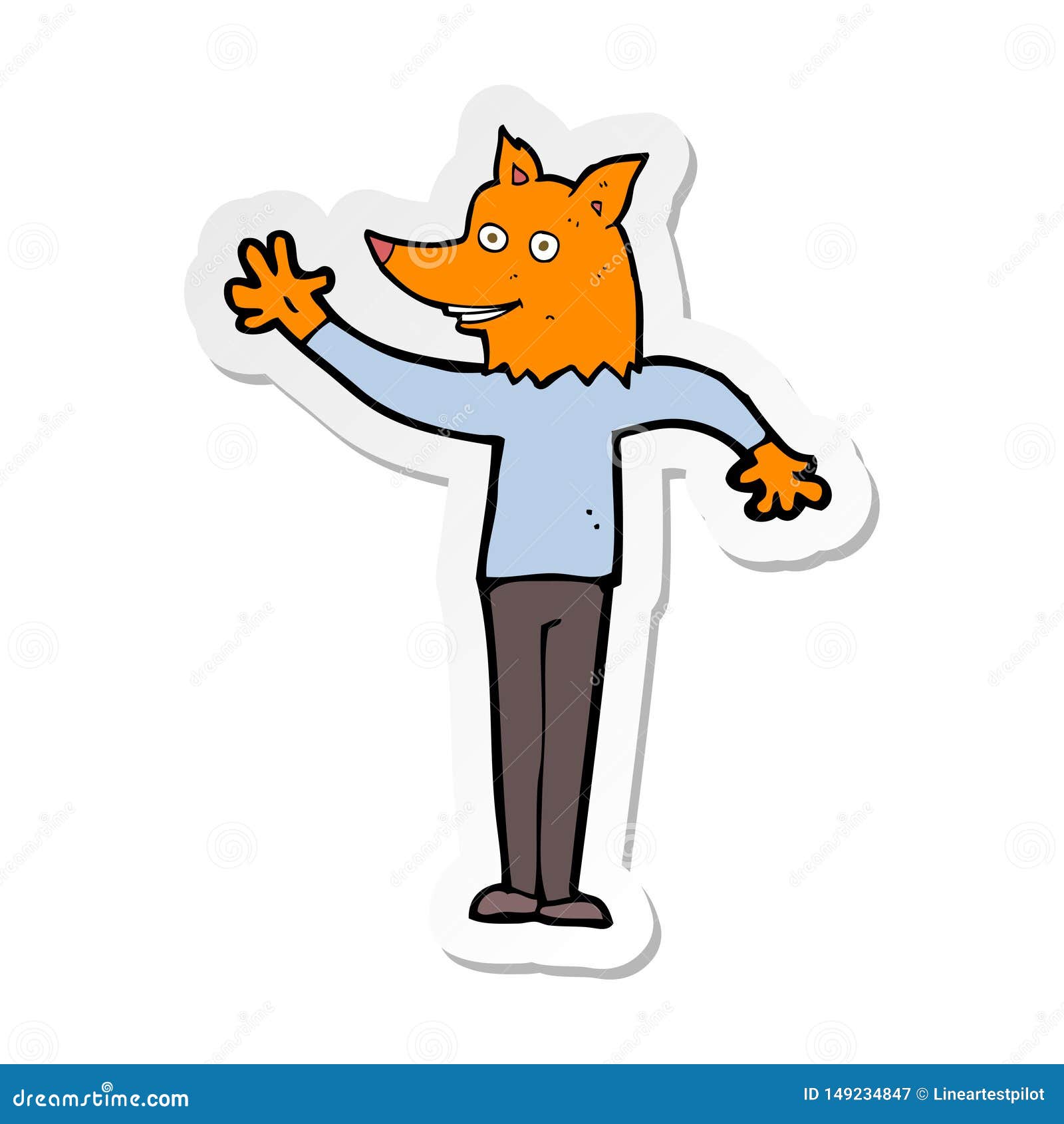 Sticker of a Cartoon Waving Fox Man Stock Vector - Illustration of ...