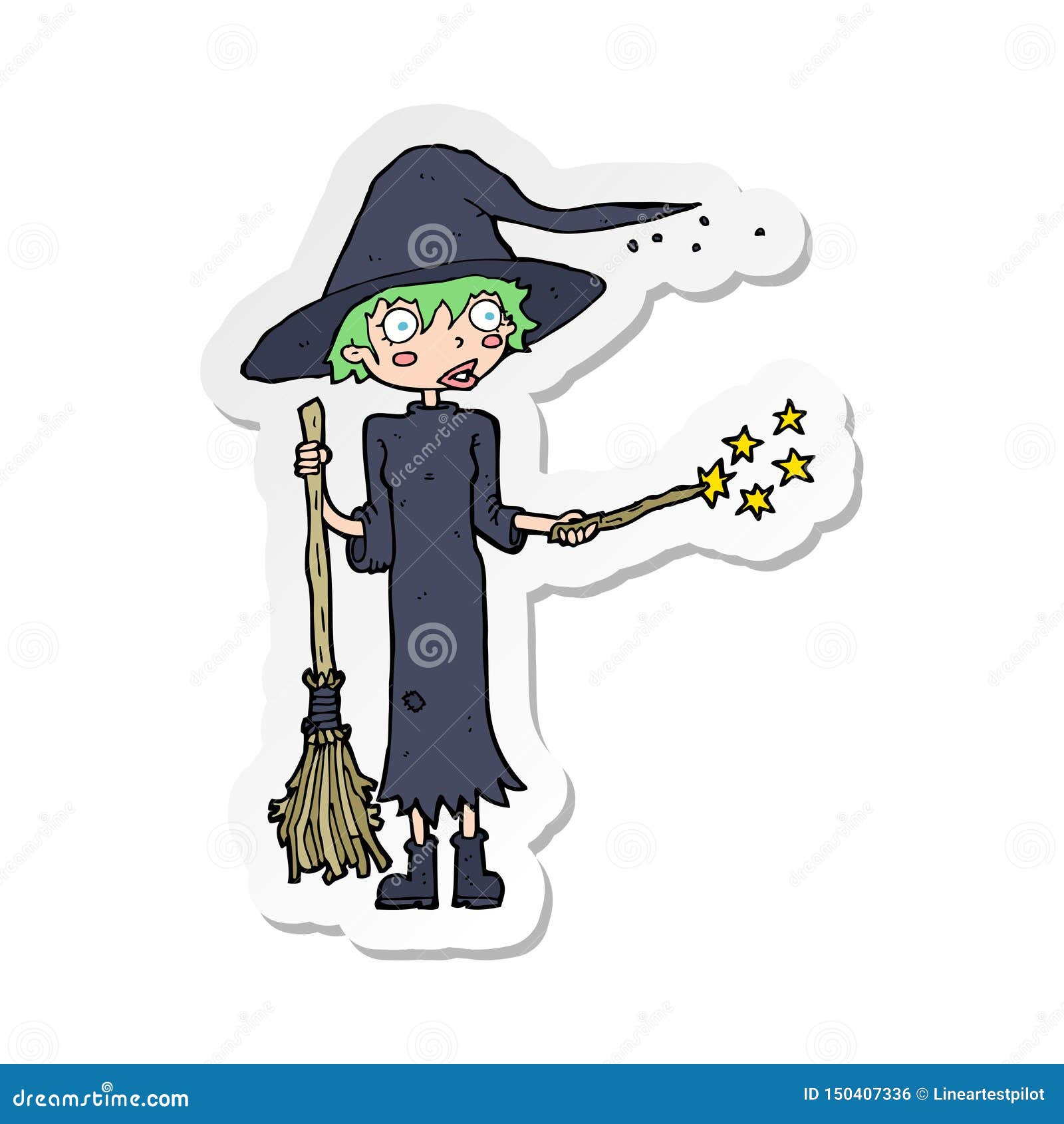 Sticker of a Cartoon Witch Casting Spell Stock Vector - Illustration of ...