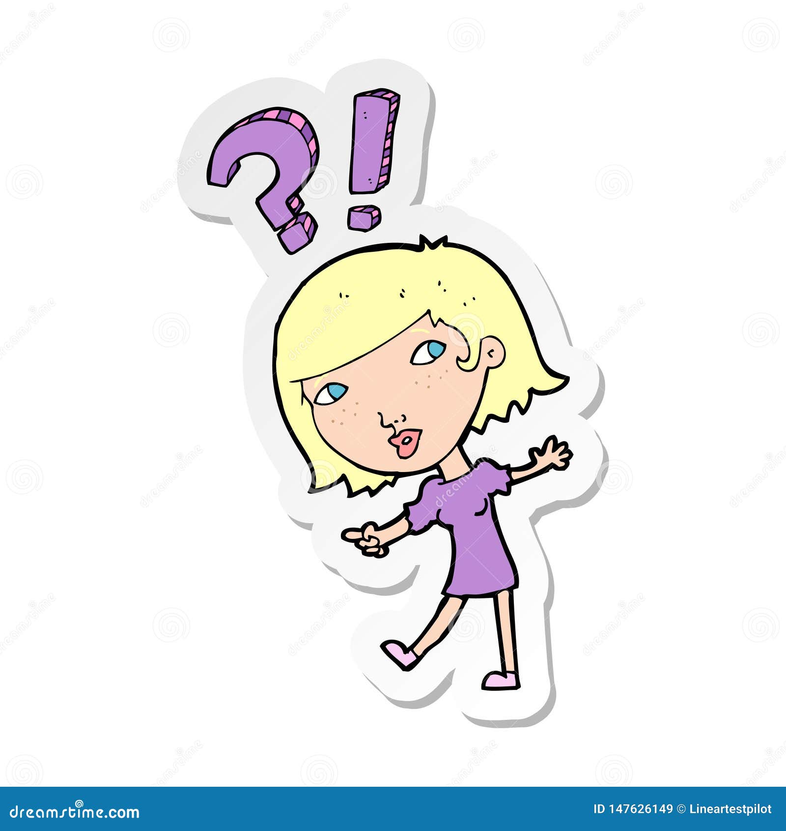 Sticker of a Cartoon Woman Asking Question Stock Vector - Illustration ...