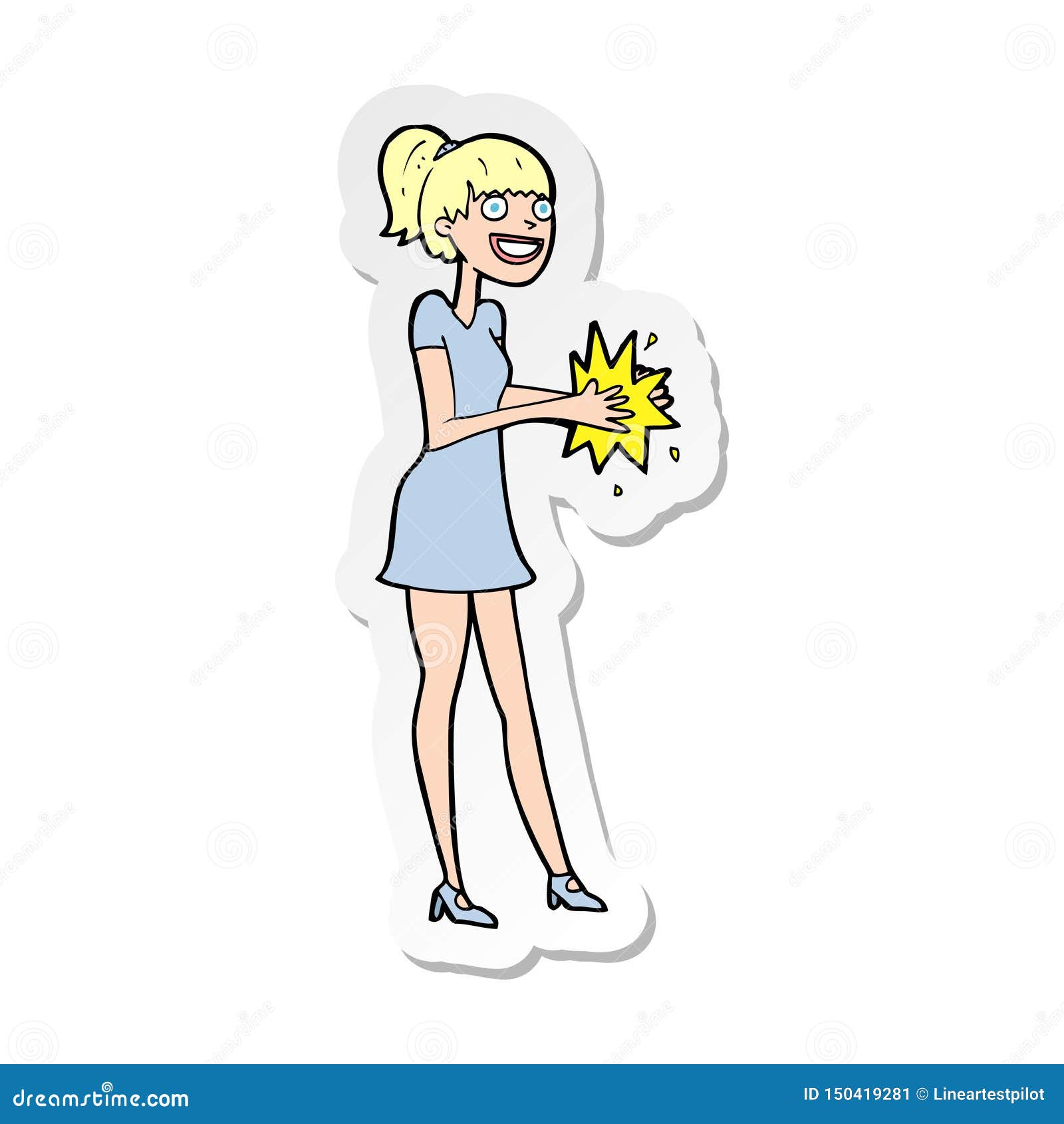 Sticker of a Cartoon Woman Clapping Hands Stock Vector - Illustration ...