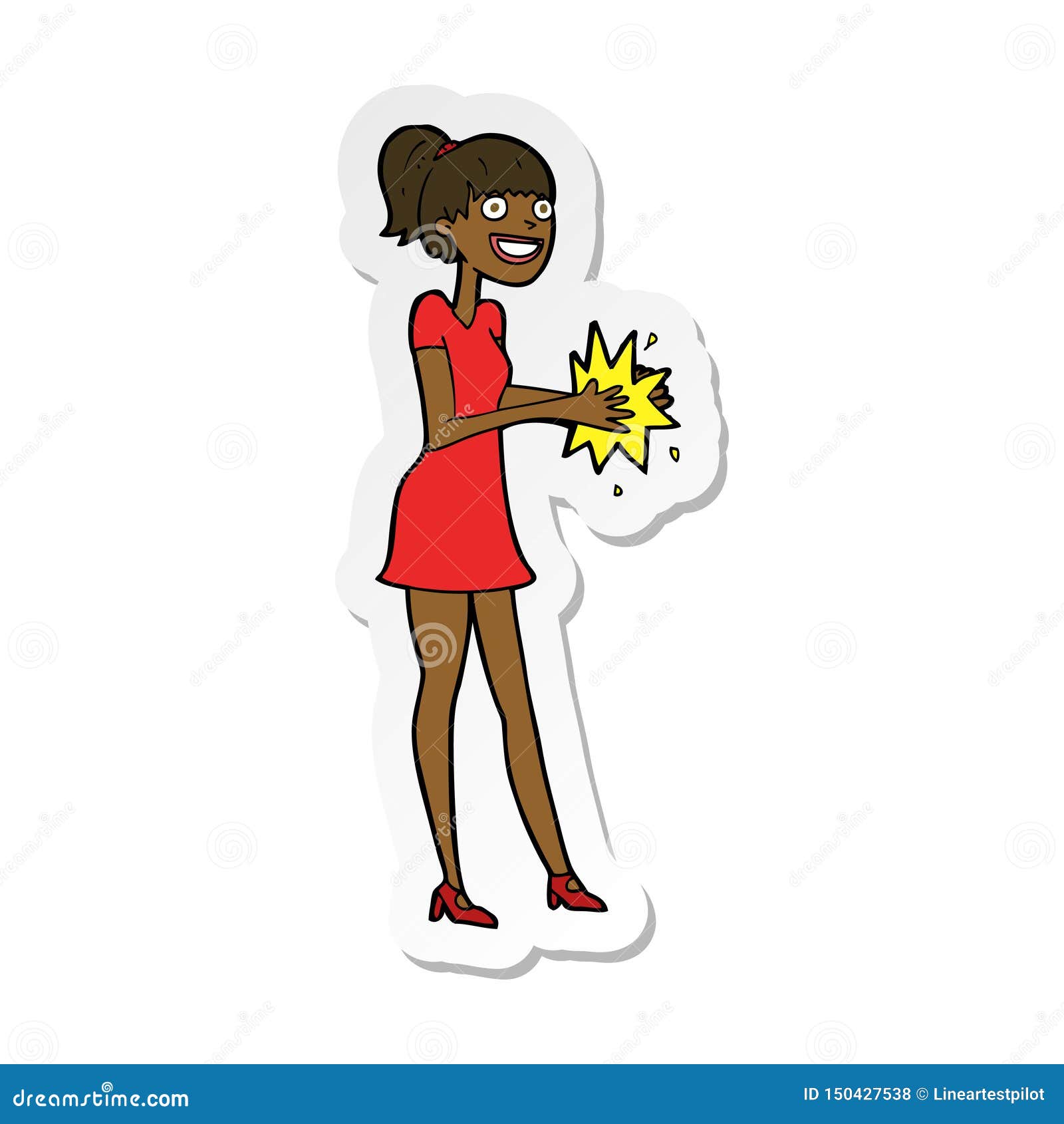 Sticker of a Cartoon Woman Clapping Hands Stock Vector - Illustration ...