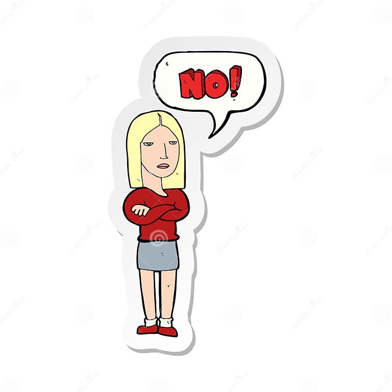 Sticker Of A Cartoon Woman Saying No Stock Vector Illustration Of