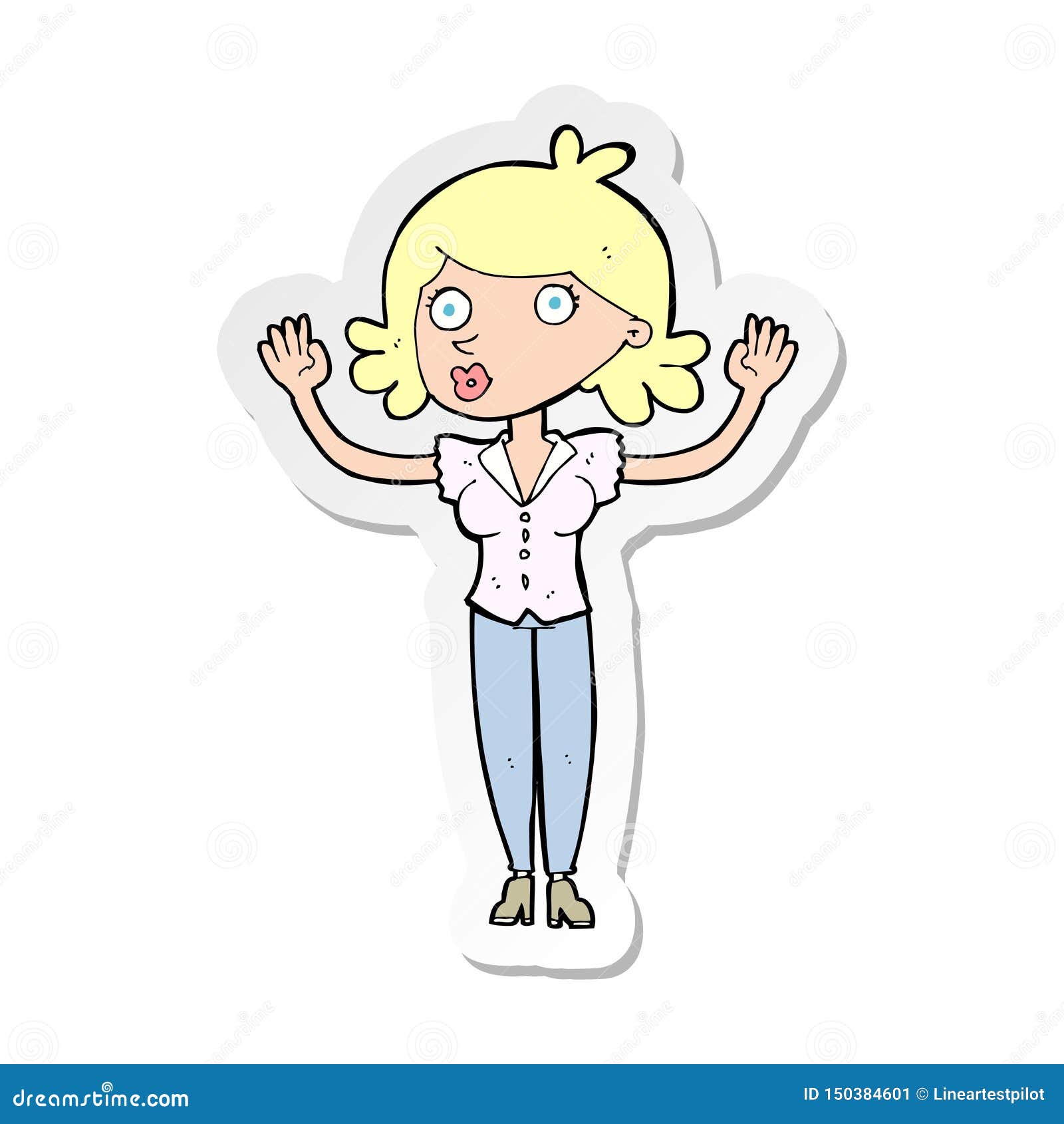 Sticker of a Cartoon Woman Surrendering Stock Vector - Illustration of ...