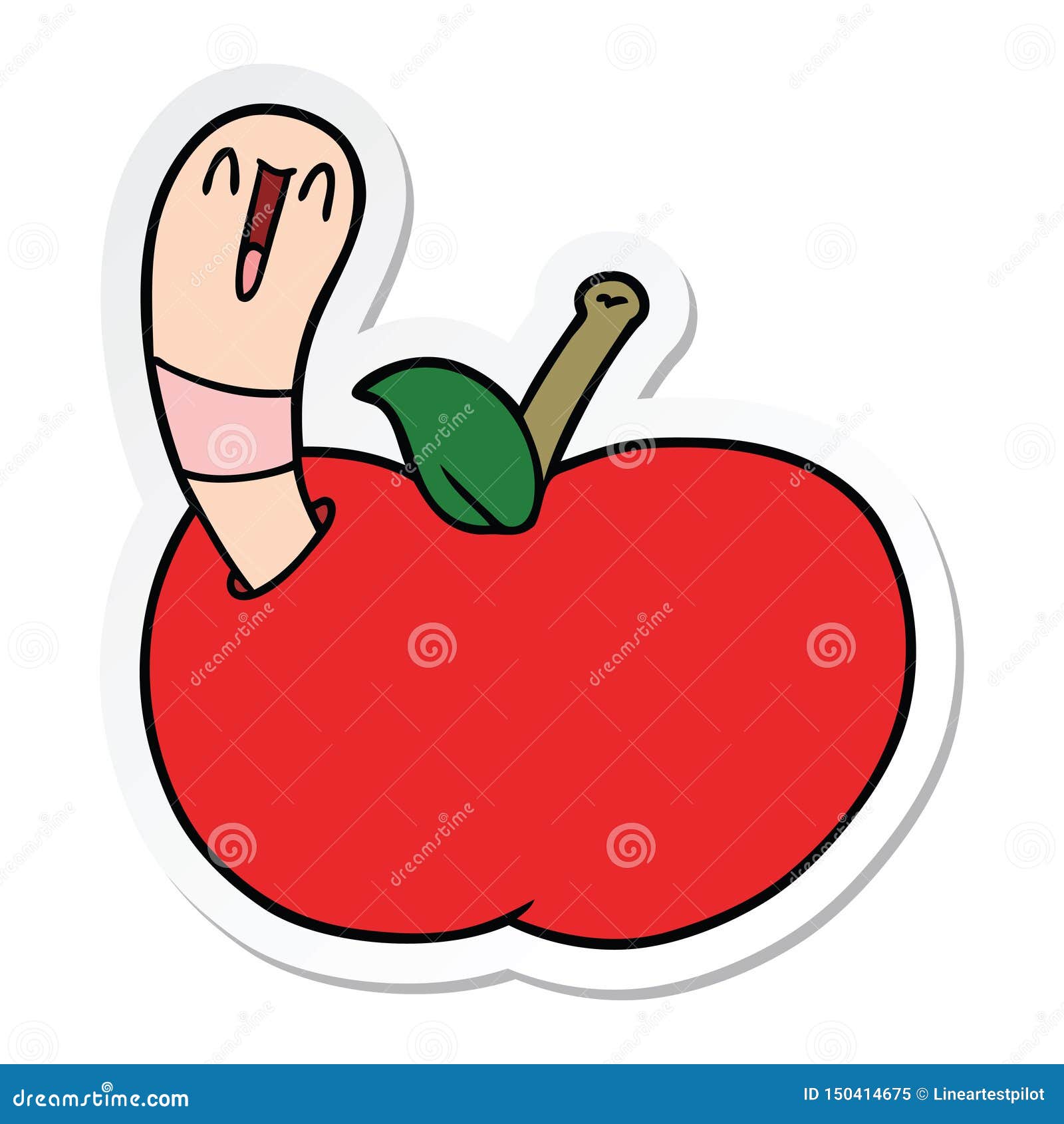 Sticker of a Cartoon Worm in Apple Stock Vector - Illustration of cute ...