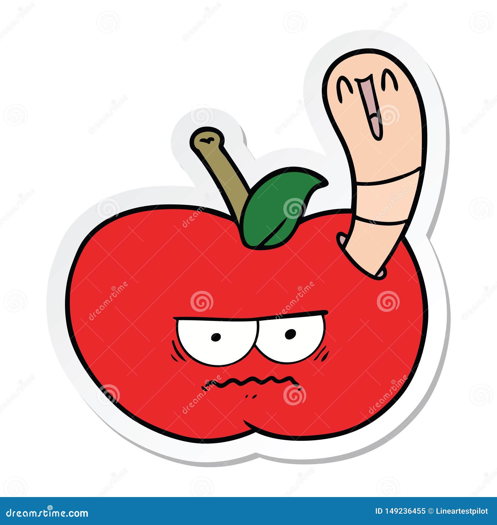 Sticker of a Cartoon Worm Eating an Angry Apple Stock Vector ...