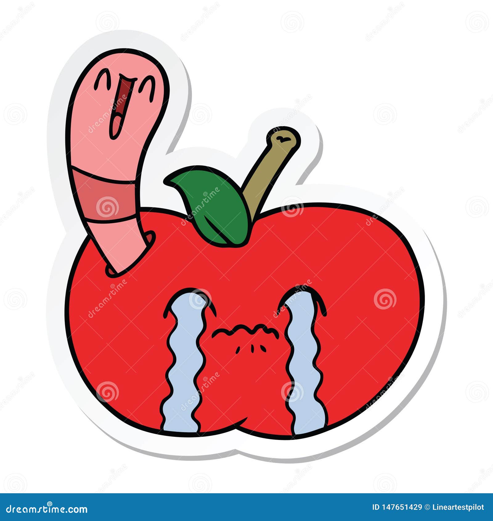 Sticker of a Cartoon Worm Eating an Apple Stock Vector - Illustration ...