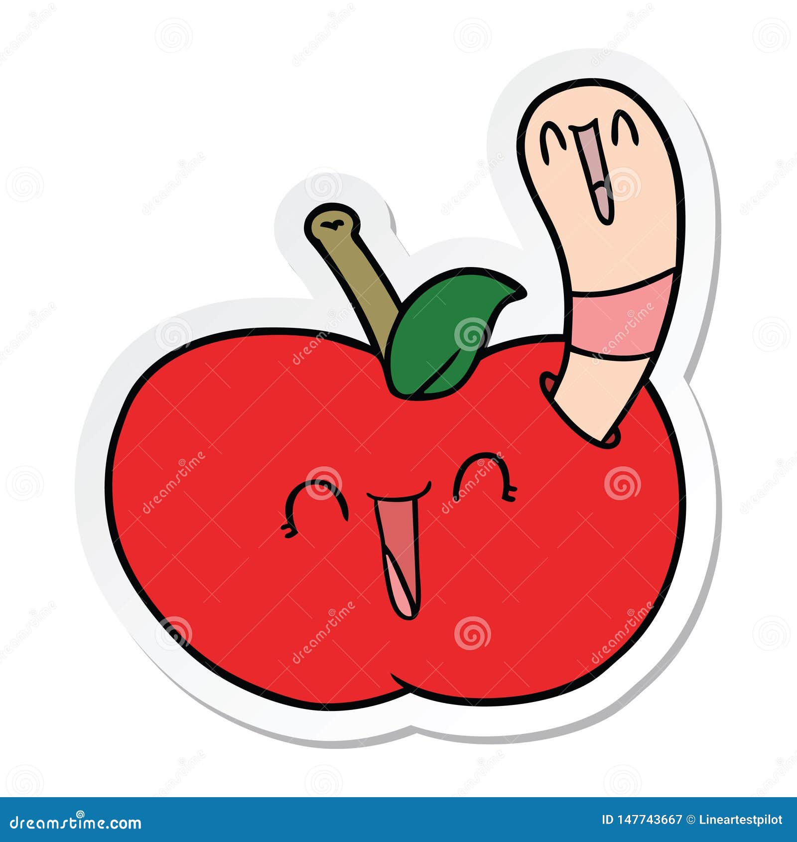 Sticker of a Cartoon Worm in Happy Apple Stock Vector - Illustration of ...