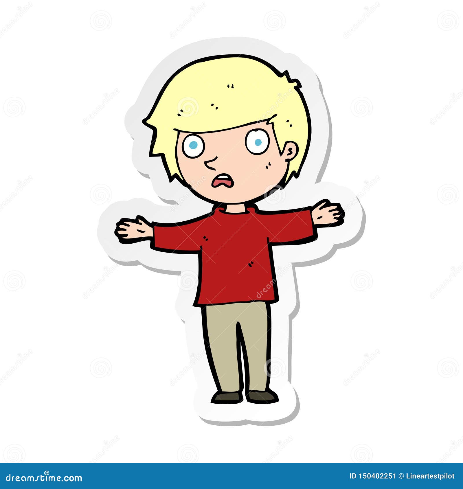 Sticker of a Cartoon Worried Boy Stock Vector - Illustration of line ...