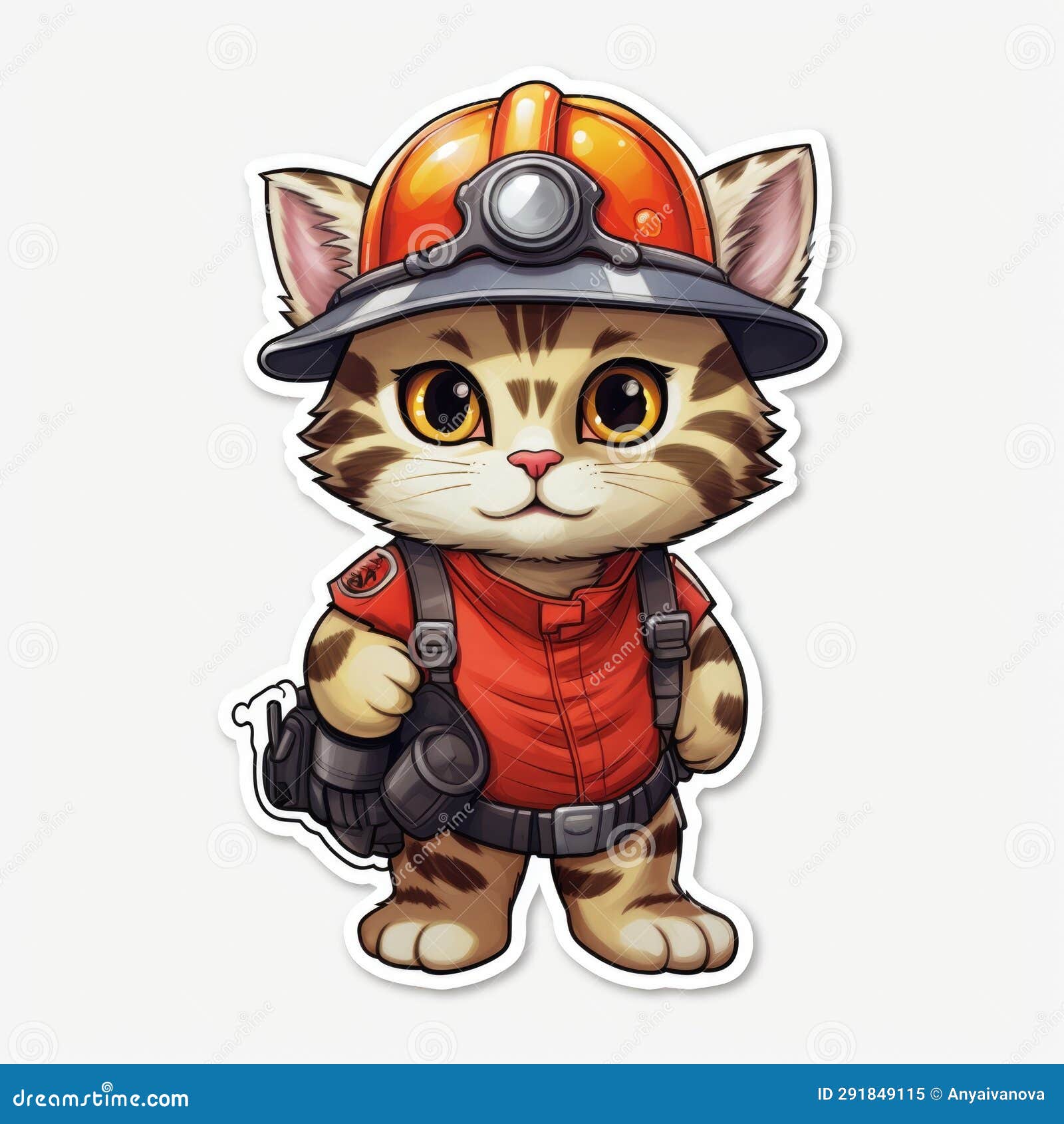 A Sticker of a Cat Wearing a Fireman S Hat. Stock Illustration ...