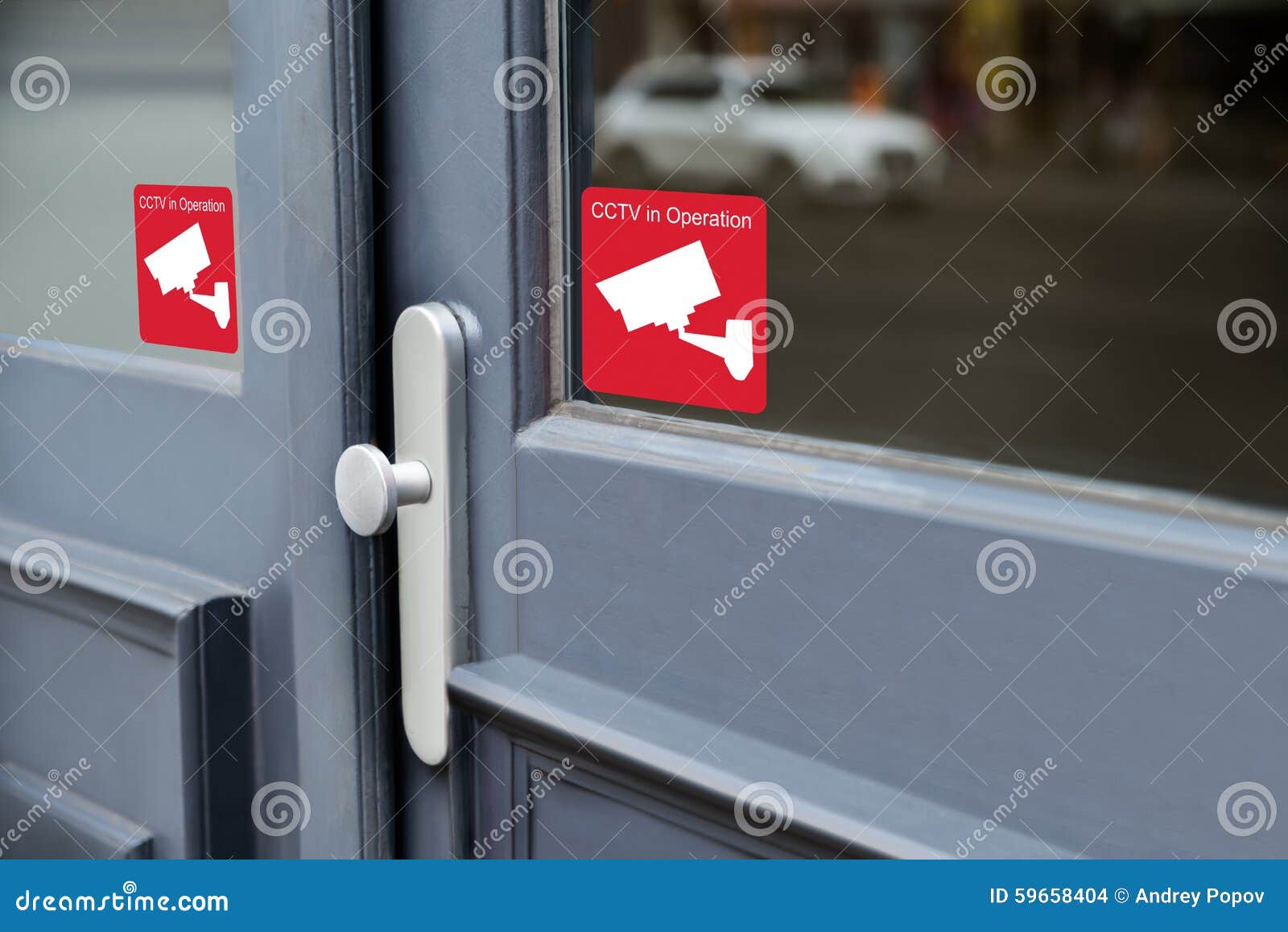 Sticker of Cctv Camera on Door Stock Photo - Image of danger, open ...