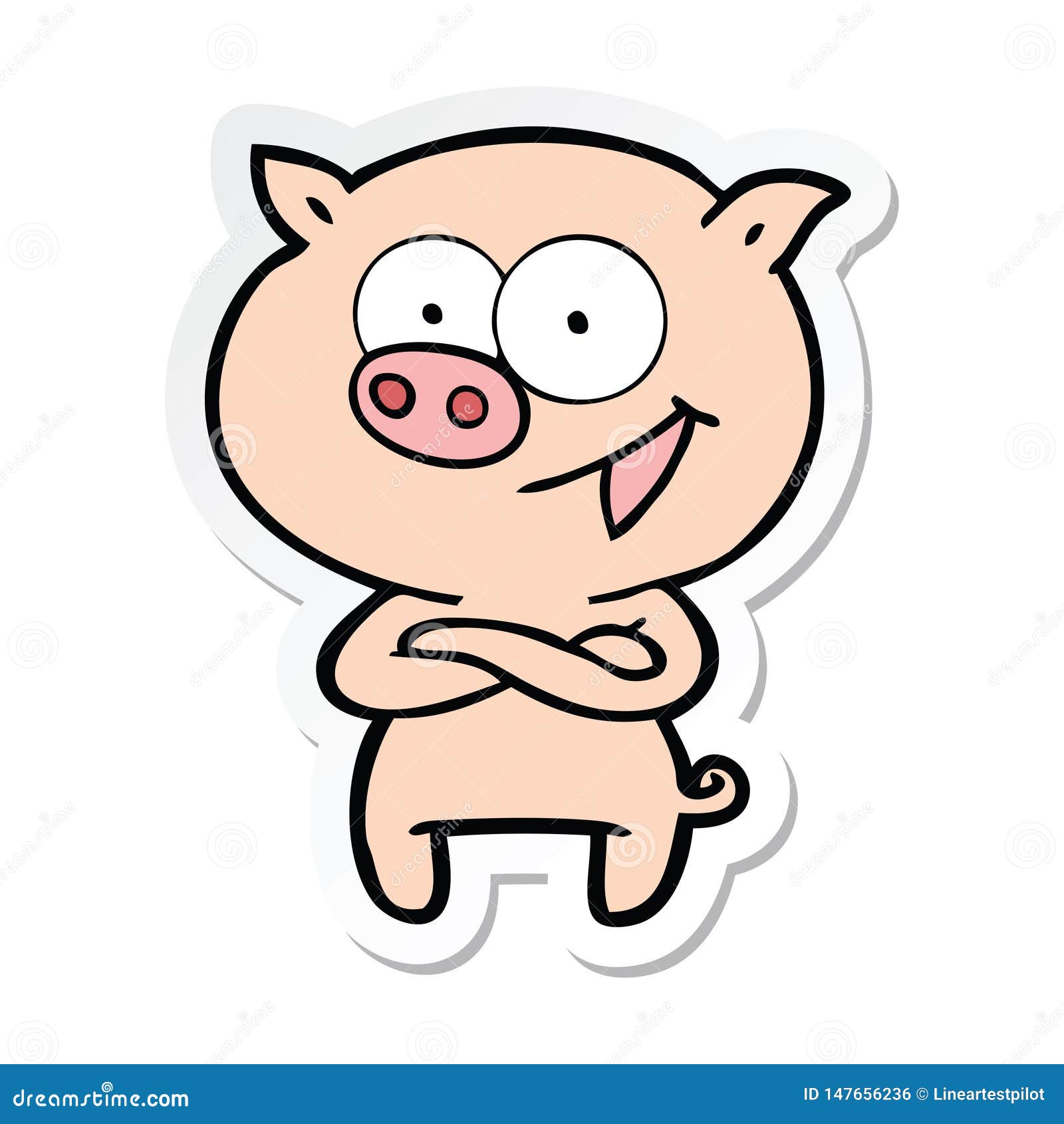 Sticker of a Cheerful Pig Cartoon Stock Vector - Illustration of ...