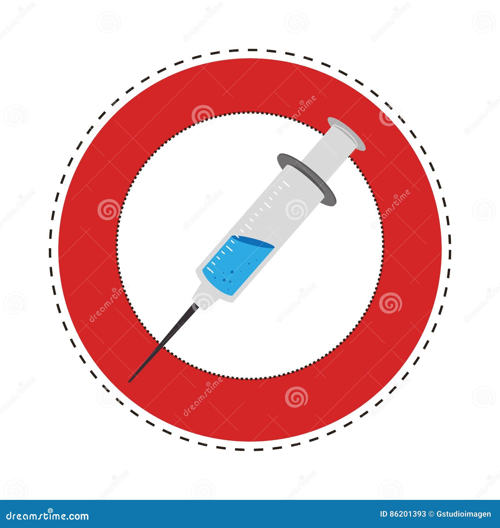 Sticker Circular Border with Needle Syringe with Liquid and Inchs Stock ...