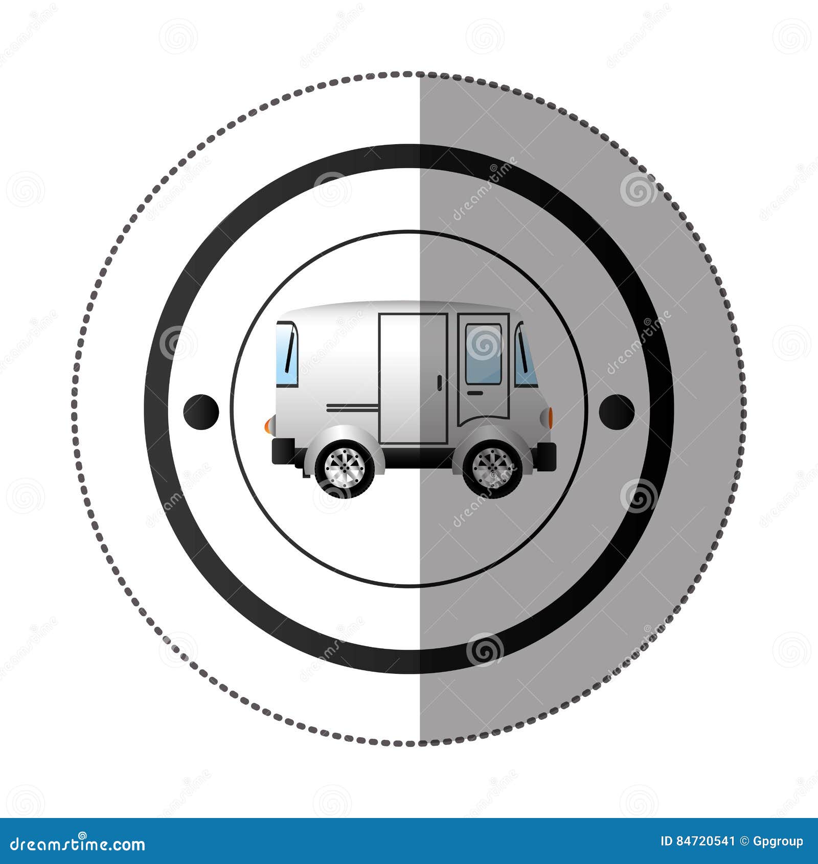 Sticker with Circular Shape with Colorful Mini Van Stock Vector ...