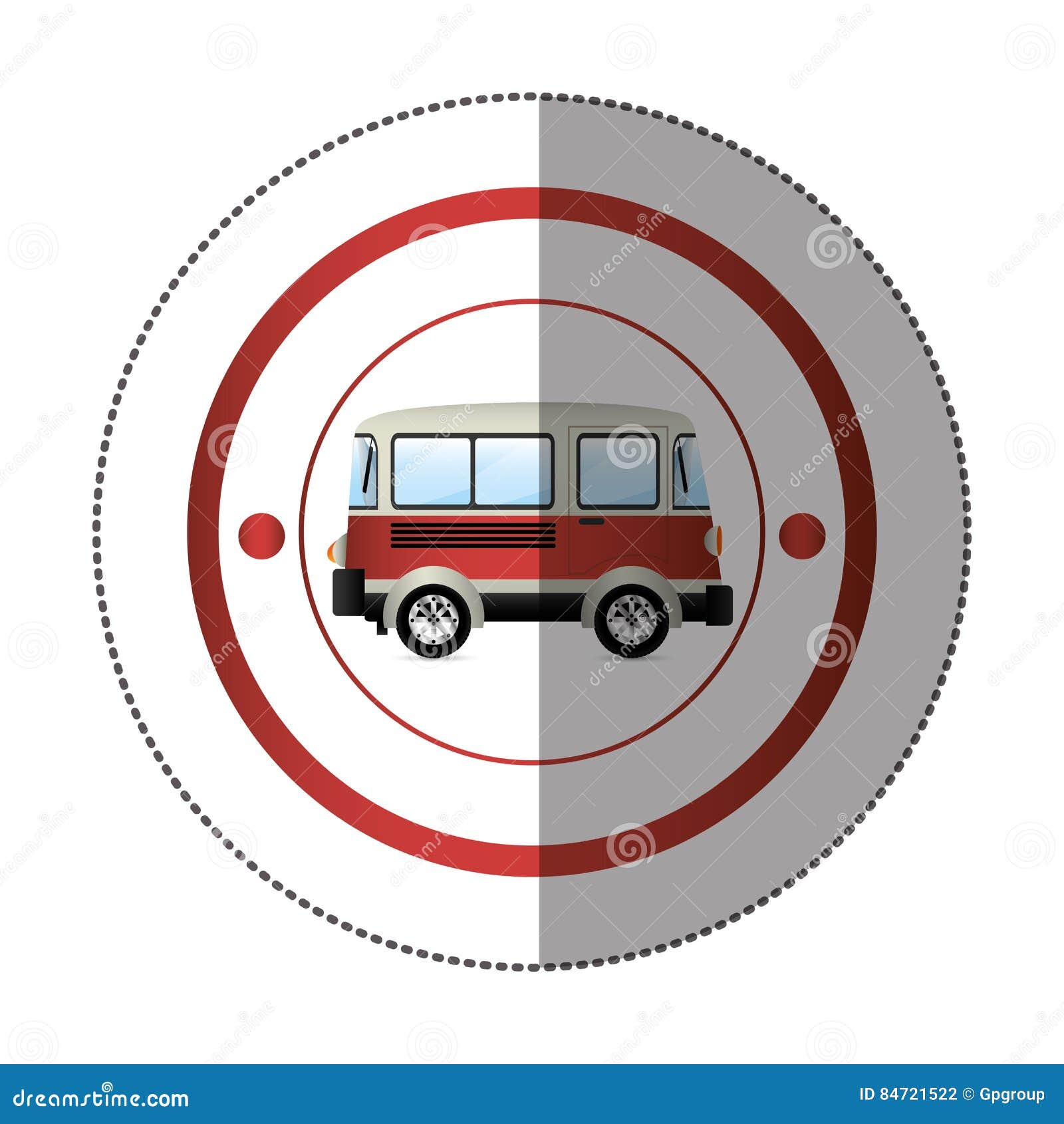Sticker with Circular Shape with Colorful Red Van Stock Vector ...