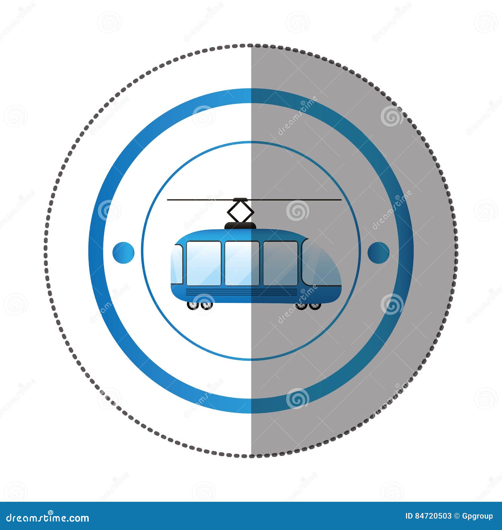 Sticker with Circular Shape with Colorful Trolley Car Stock Vector ...