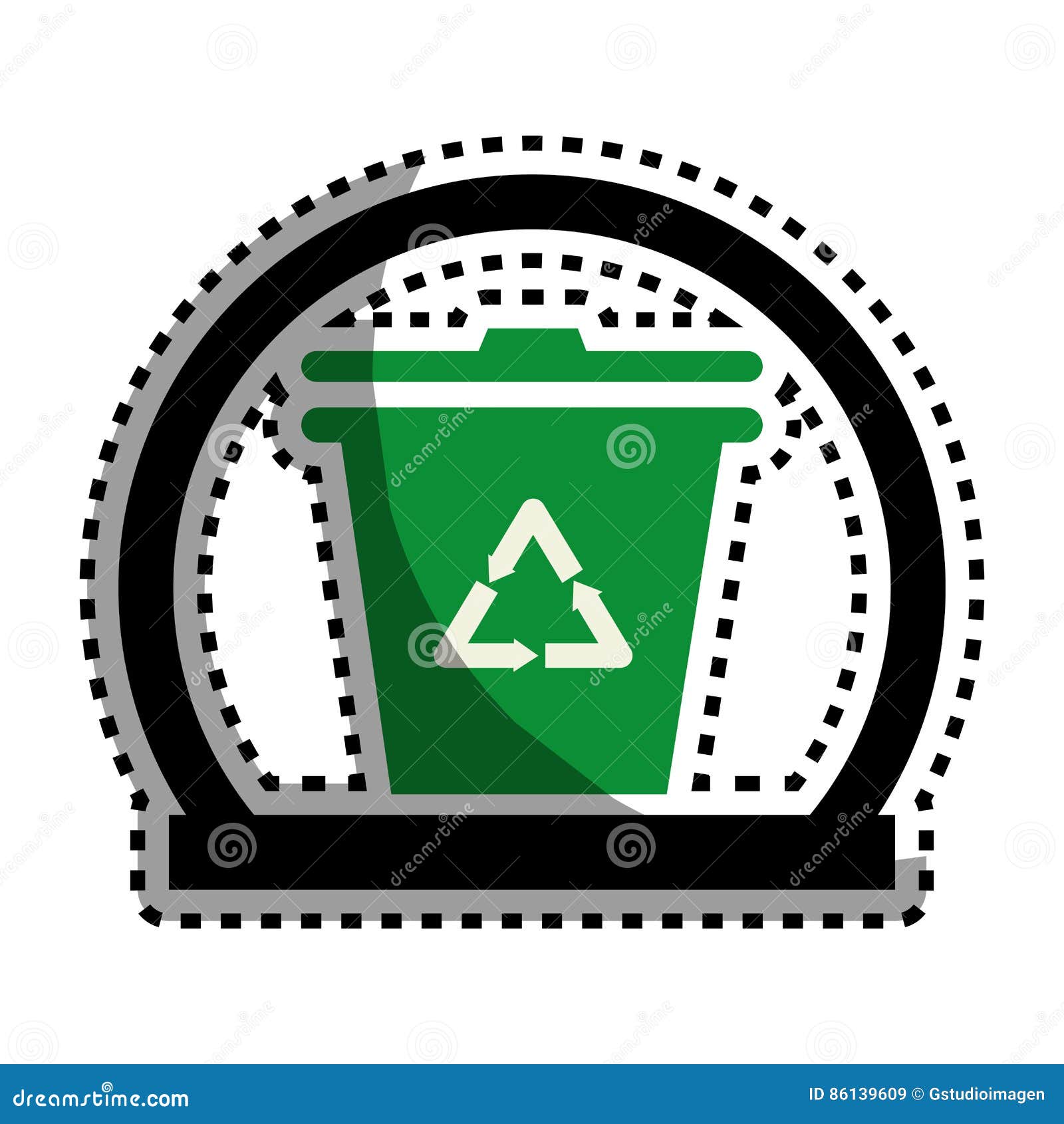 Sticker Circular Shape with Trash Container with Recycle Logo Stock ...