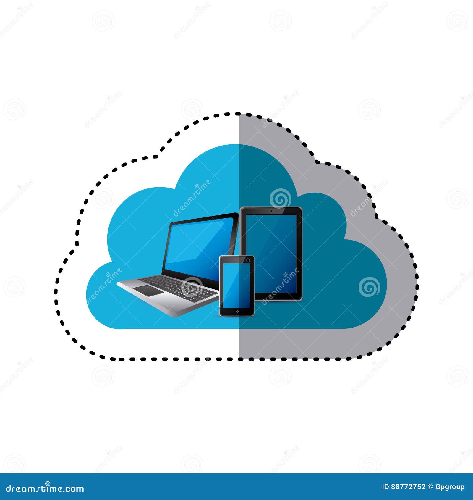 Sticker Cloud Storage with Set Collection Realistic Tech Devices Stock ...