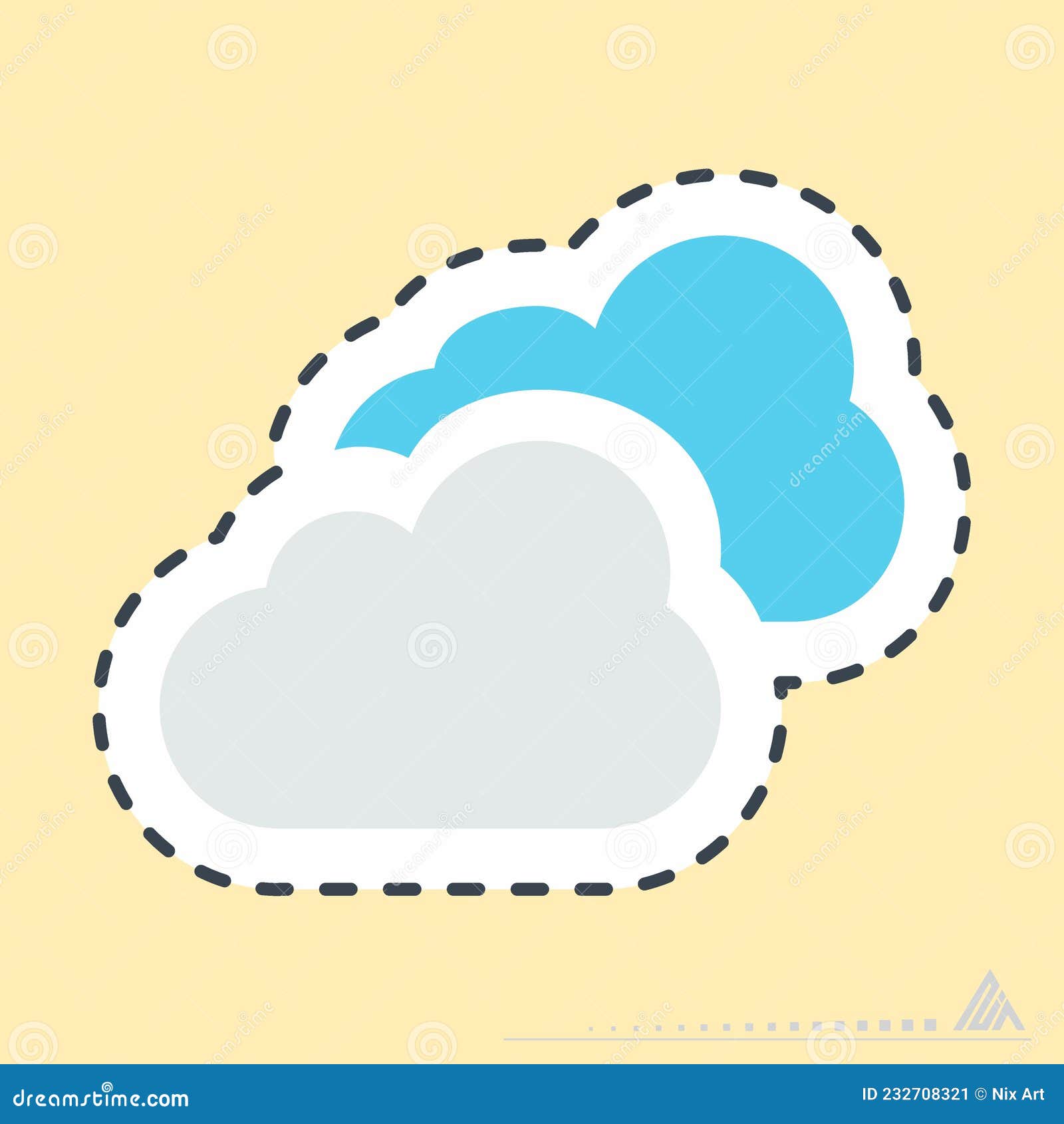 Sticker Cloudy - Line Cut stock illustration. Illustration of crescent ...
