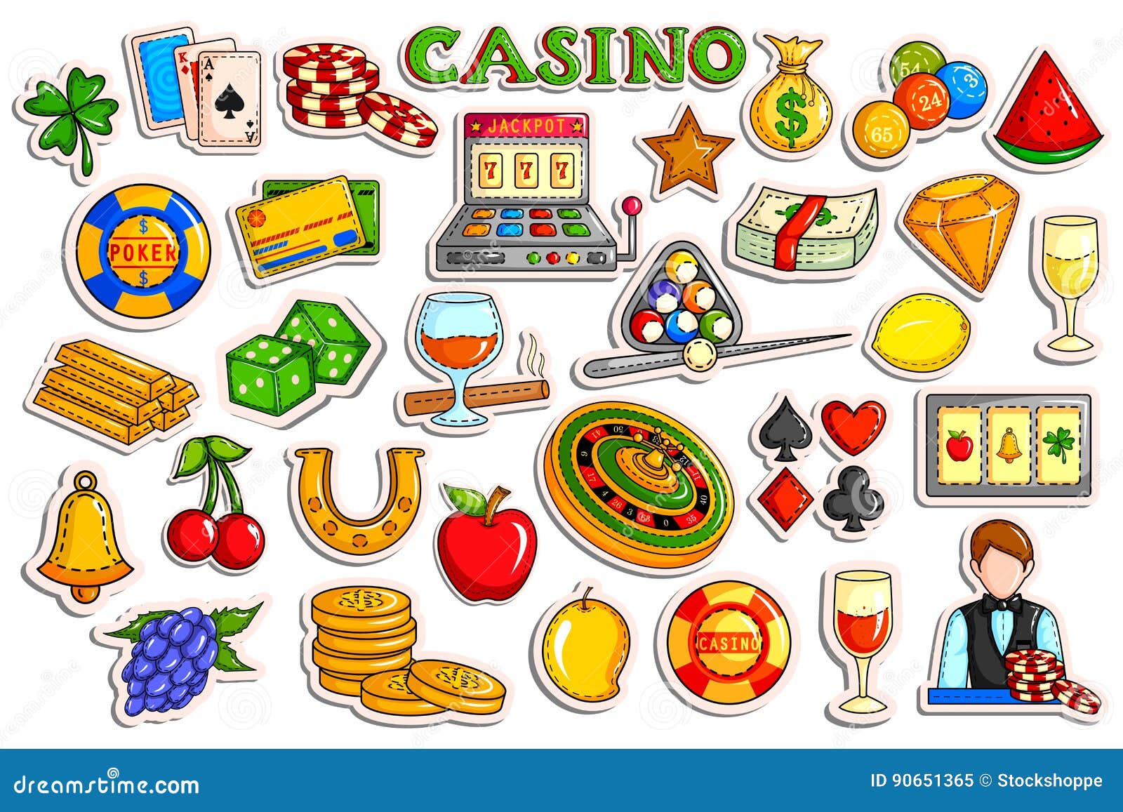 Sticker Collection for Casino and Gambling Object Icon Stock Vector ...