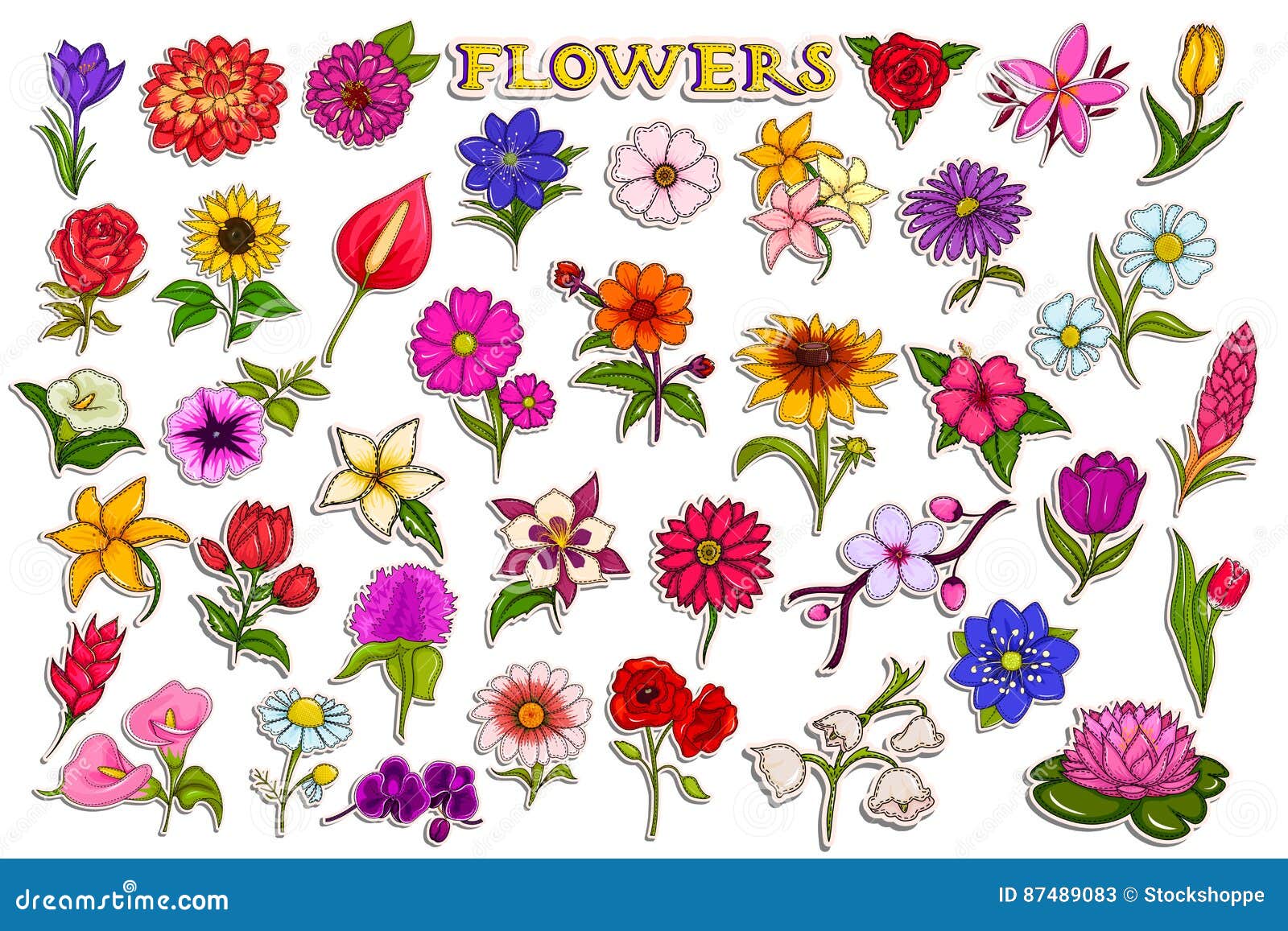 Sticker Collection for Colorful Fresh Flower Stock Vector ...
