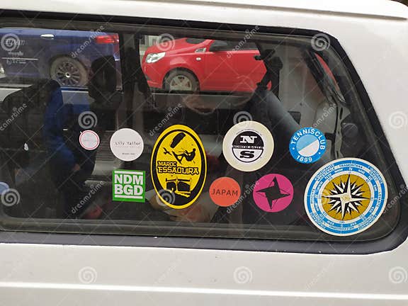 Sticker Collection on Old Car Editorial Photography - Image of sedan ...